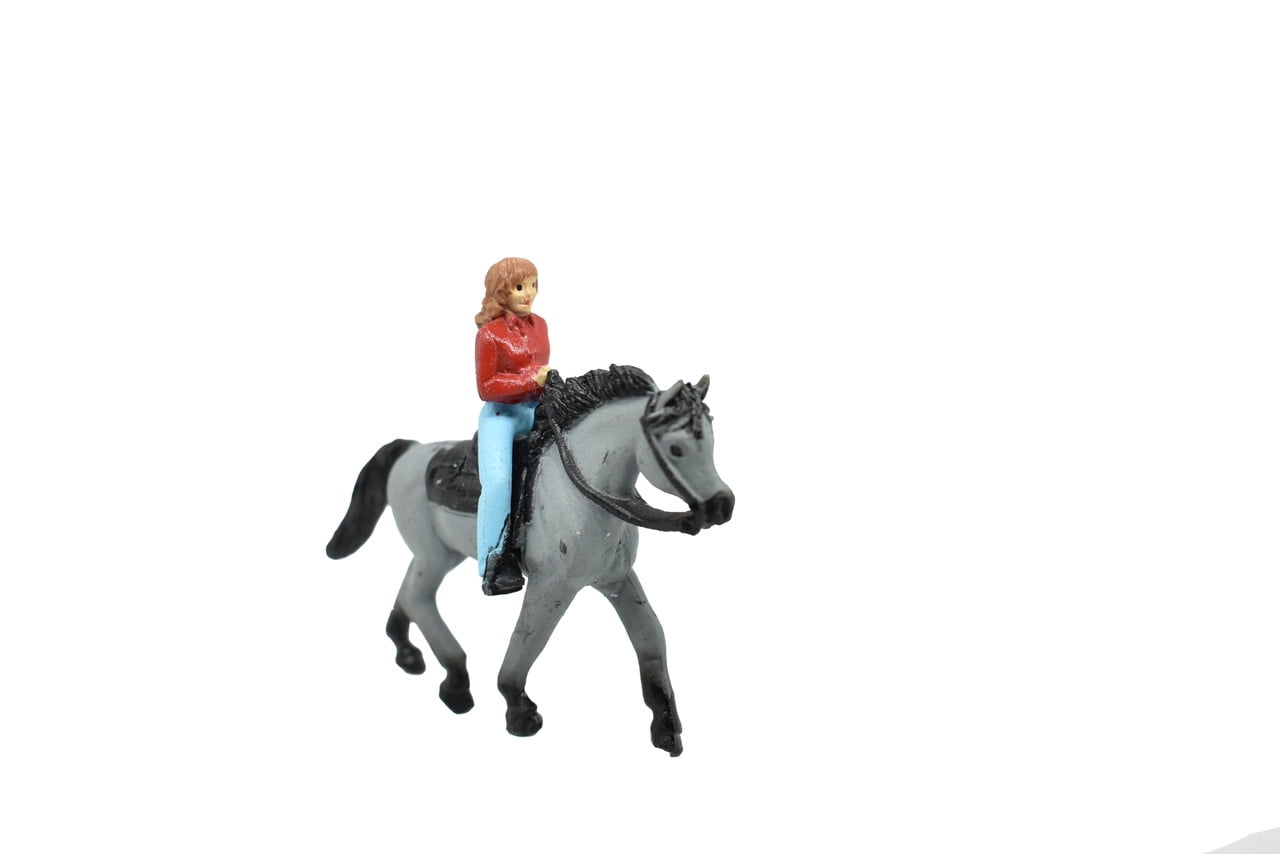 Horse & Rider, Roan Mustang With Female Equestrian Plastic Toy Animal ...