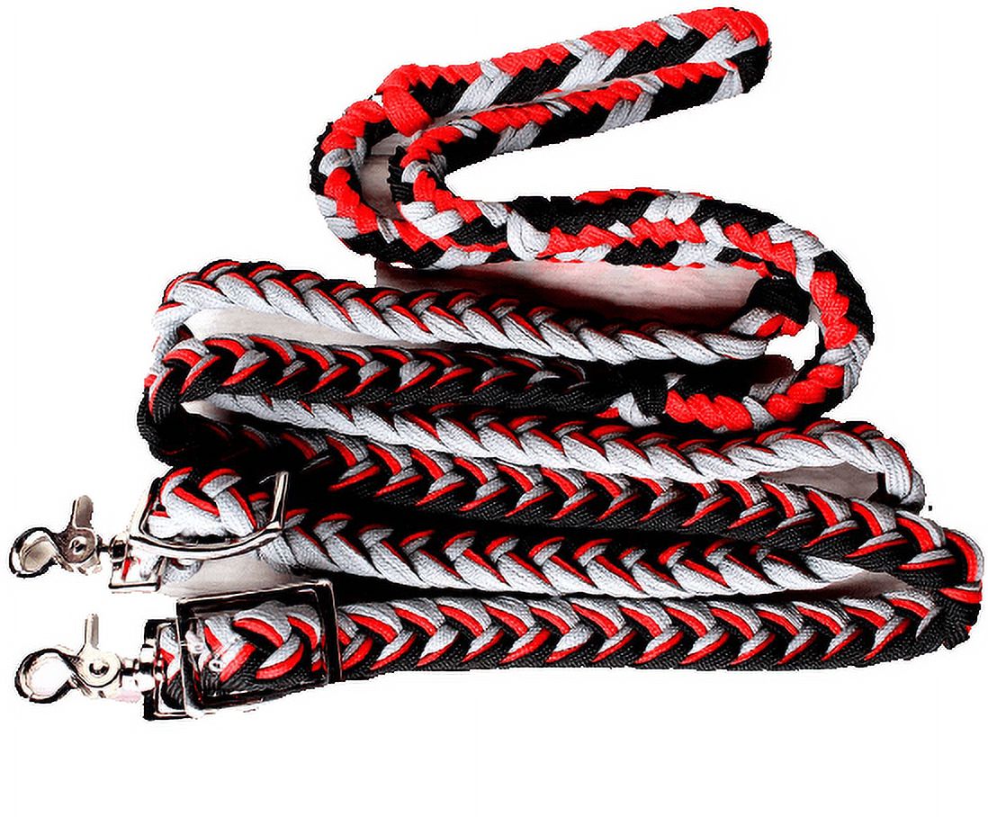 Horse Roping Knotted Tack Western Barrel Reins Nylon Braided Red Black ...