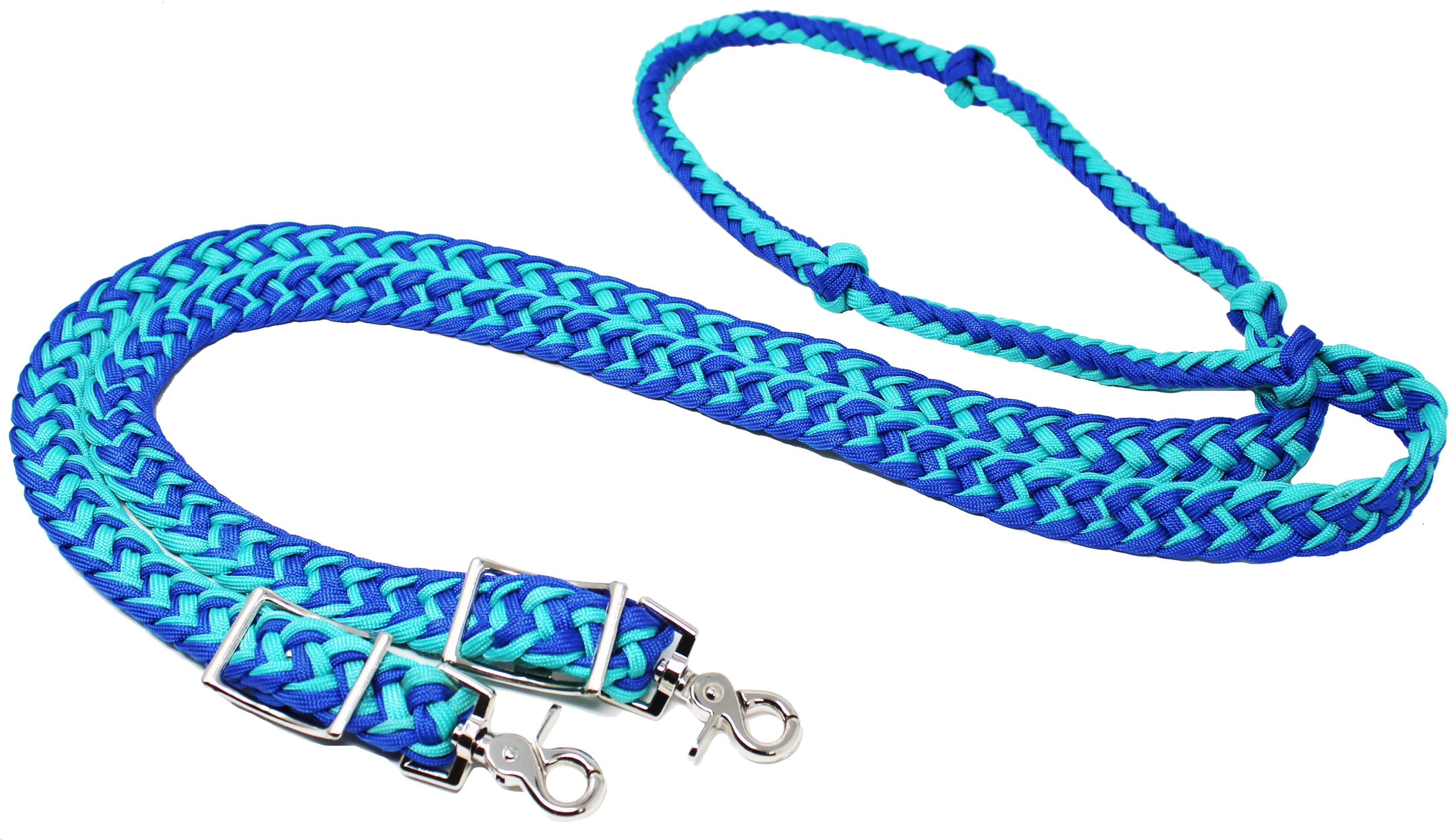 Horse Roping Western Barrel Reins Turquoise Blue Nylon Braid Knotted ...