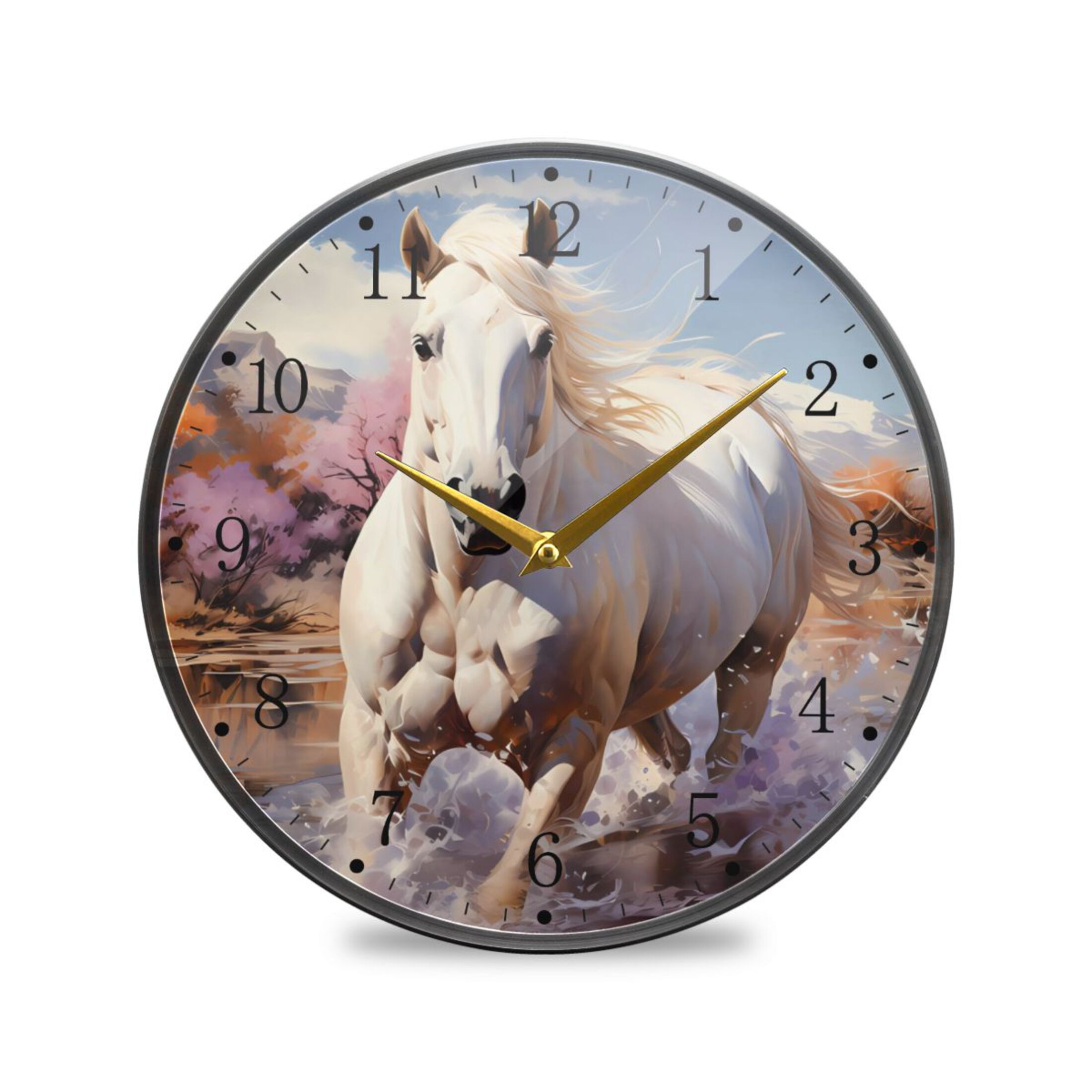 Horse Running Acrylic Wall Clocks Quiet Round Clock Battery Operated ...