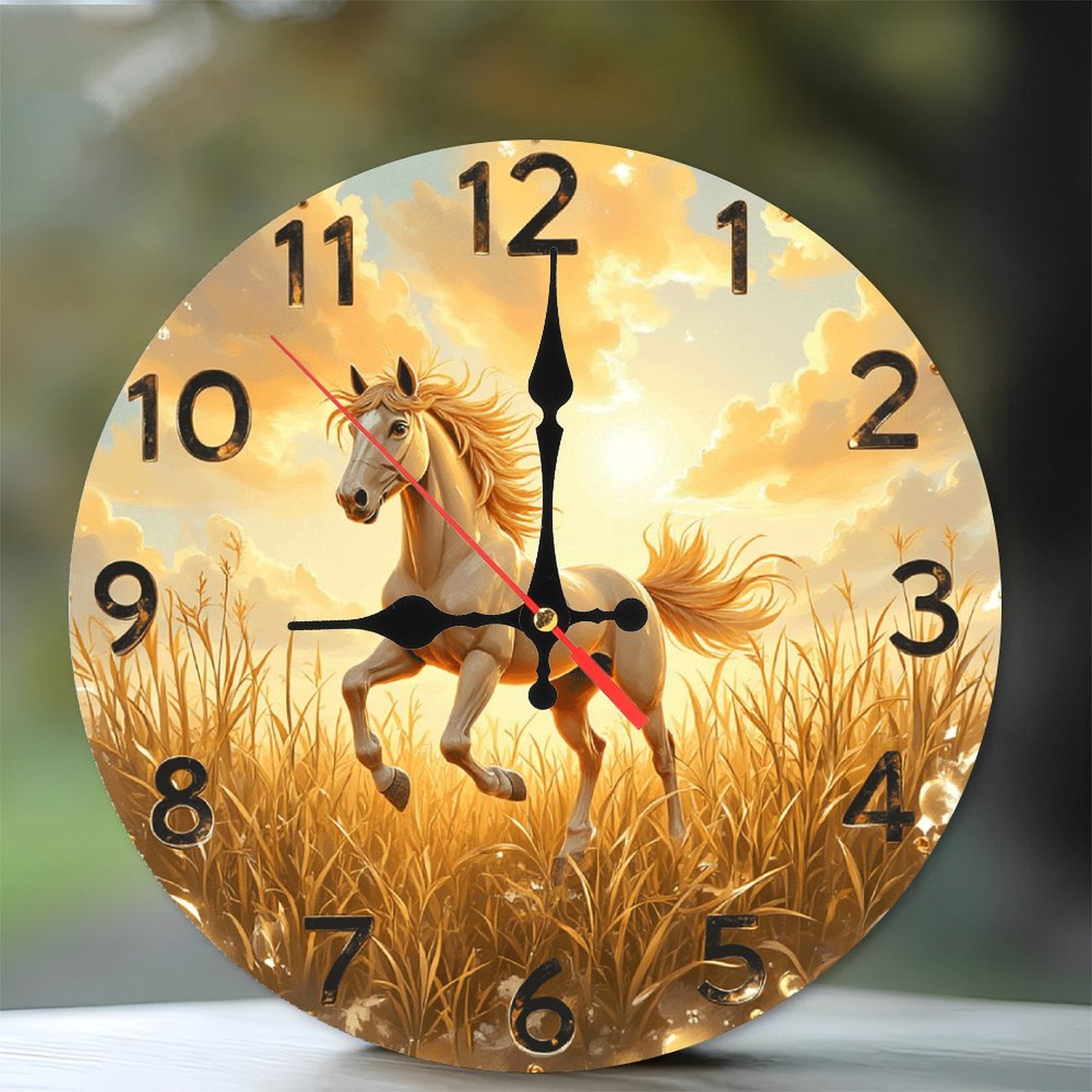 Horse Running Wall Clock Art Decor for Home 10-Inch Silent Wooden Wall ...