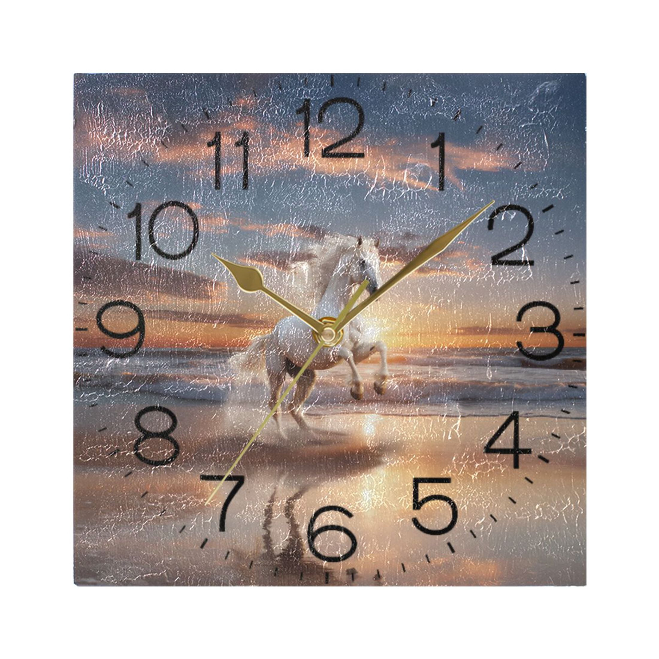 Horse Running on Beach Wall Clock 7.78" Non-Ticking Silent Battery ...