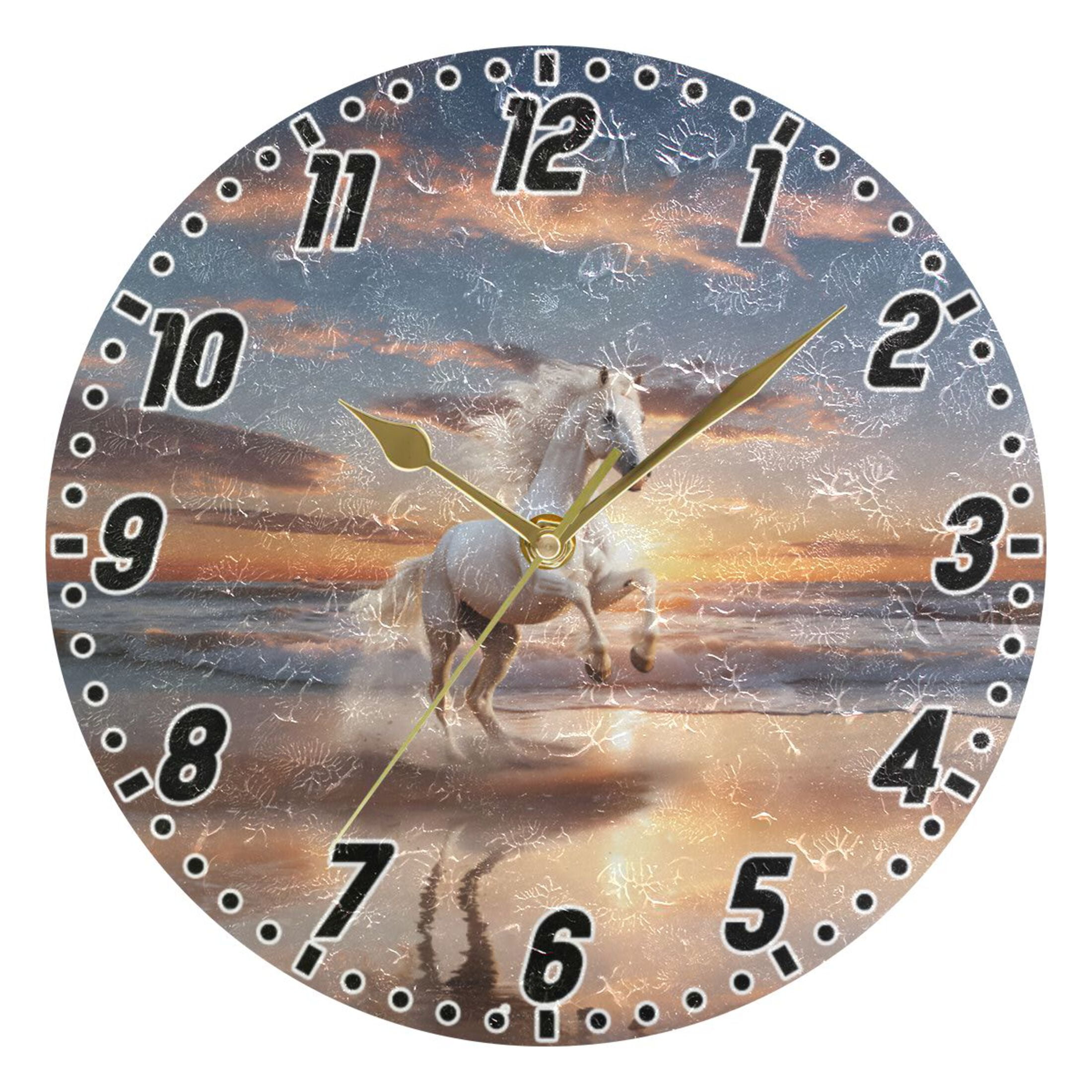 Horse Running on Beach Wall Clock 9.8 inch Battery Operated Clocks Non ...