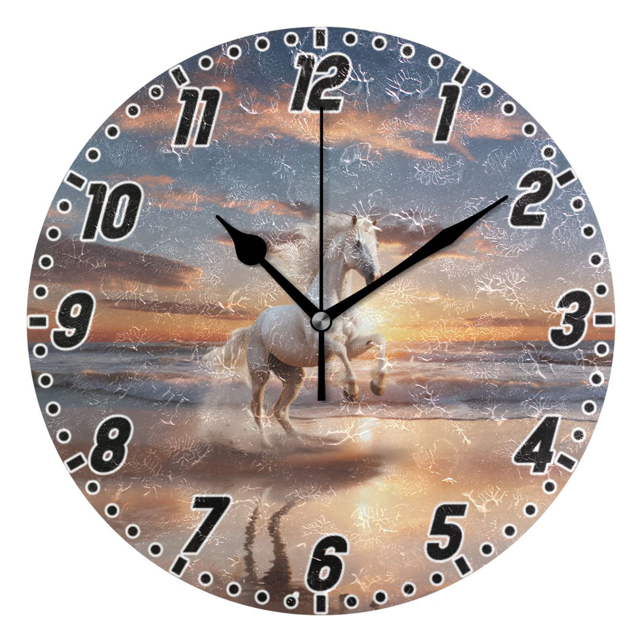 Horse Running on Beach Wall Clock 9.8 inch Battery Operated Clocks Non ...