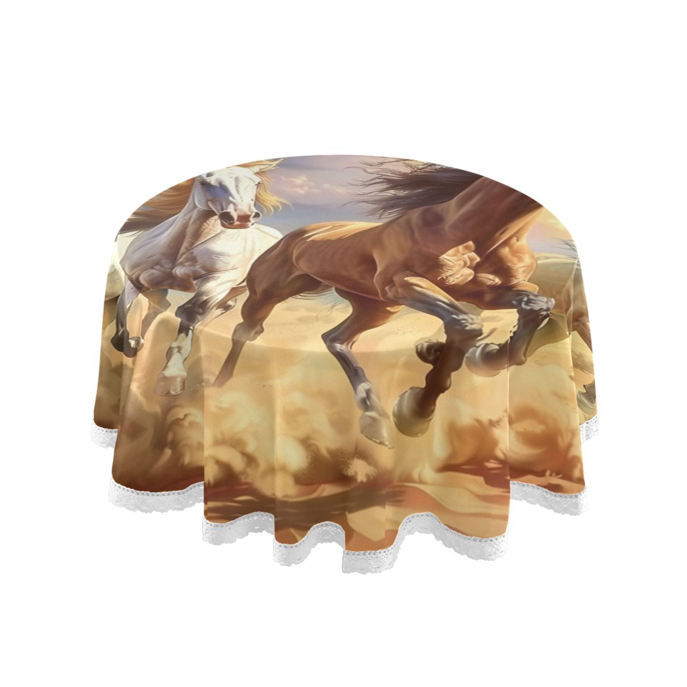 Horse Running on Grassland Round Tablecloth 60" Reusable Circle Table ...