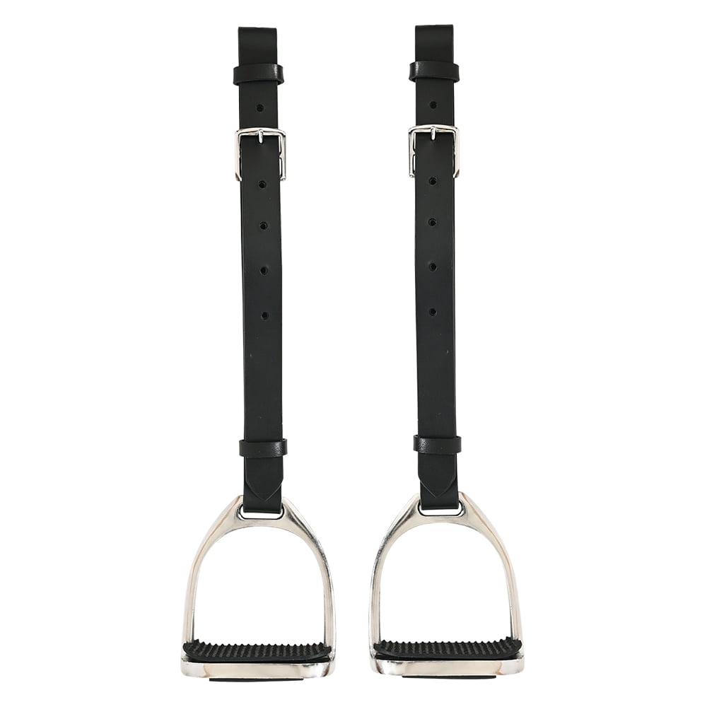 Horse Saddle Stirrups Hilason English Leather Pair Black W/ Hobble ...