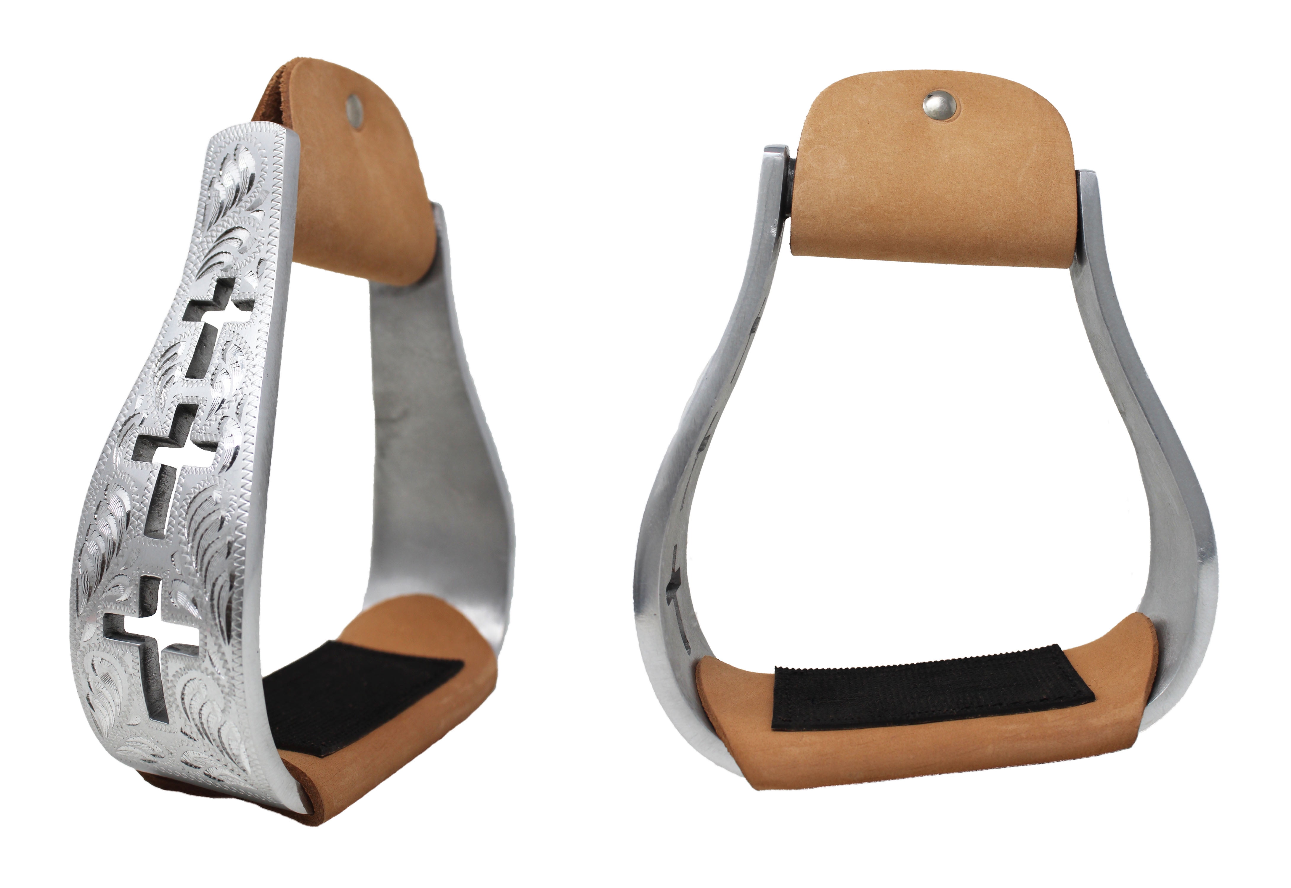Horse Saddle Stirrups Western Cross Engraved Angled Aluminum Stirups ...