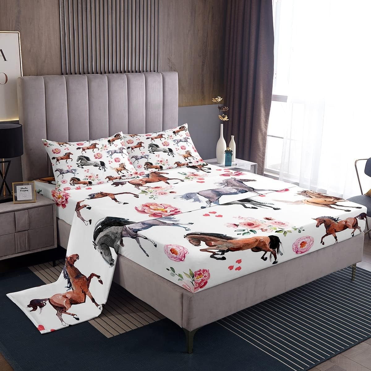 Horse Sheet Set Teens,Farmhouse Western Cowboy Cowgirls Bed Sheets Full ...