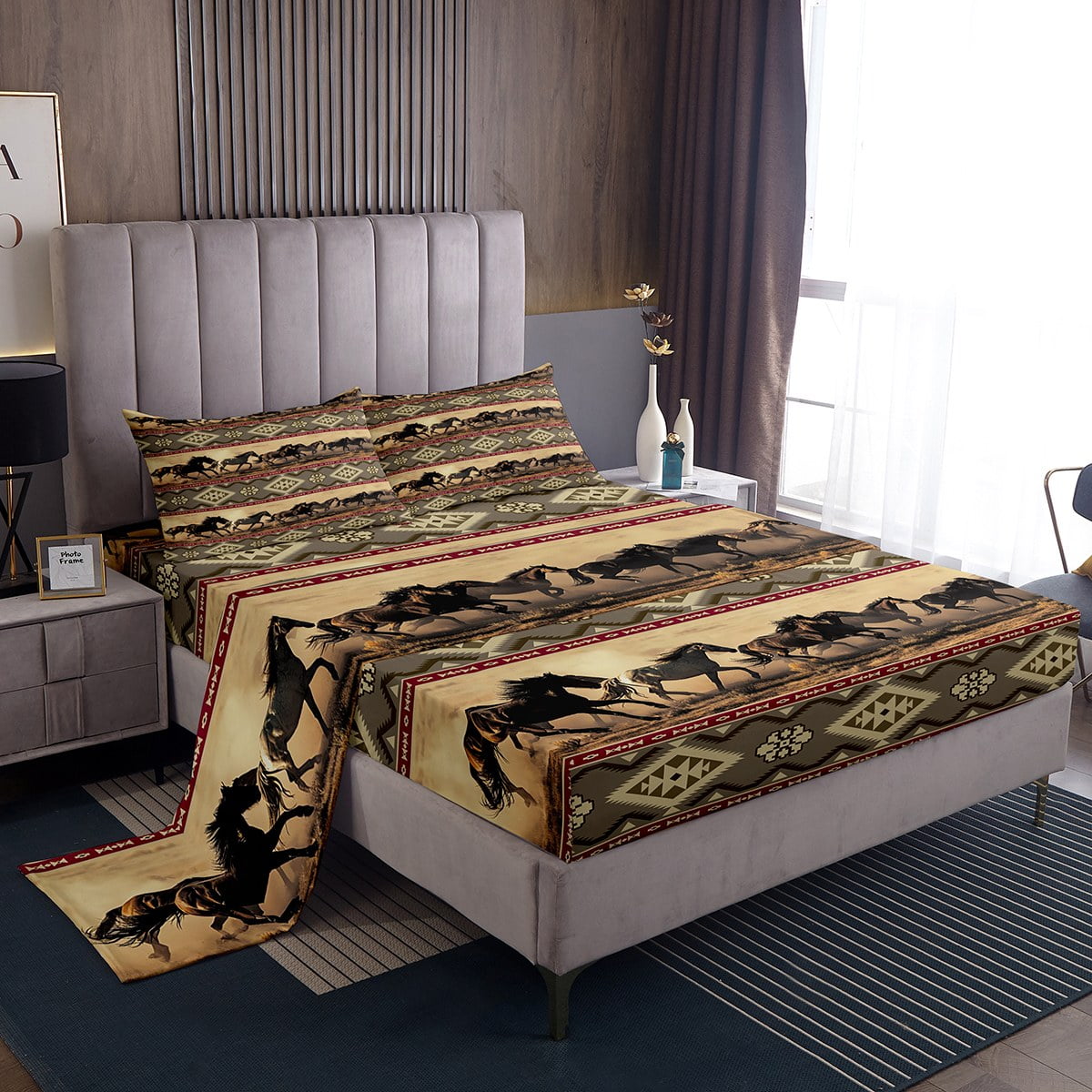 Horse Sheets Geometric Aztec Western Sheet Set Twin,Farm Animals Bed ...