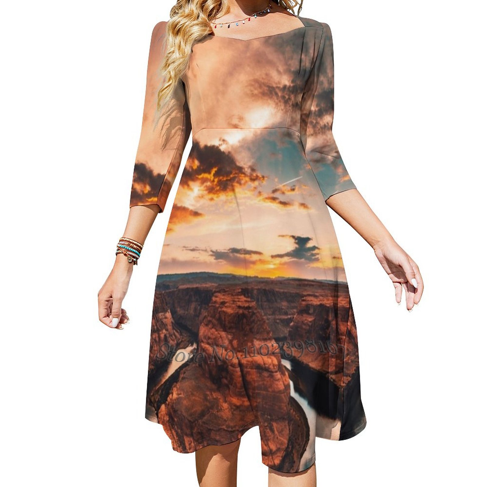 Horse Shoe Bend At Dusk Square Neck Dress Cute Loose Print Dresses ...