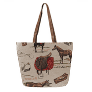 Signare Tapestry Running Horse Brown and Beige Convertible Top Handle ...