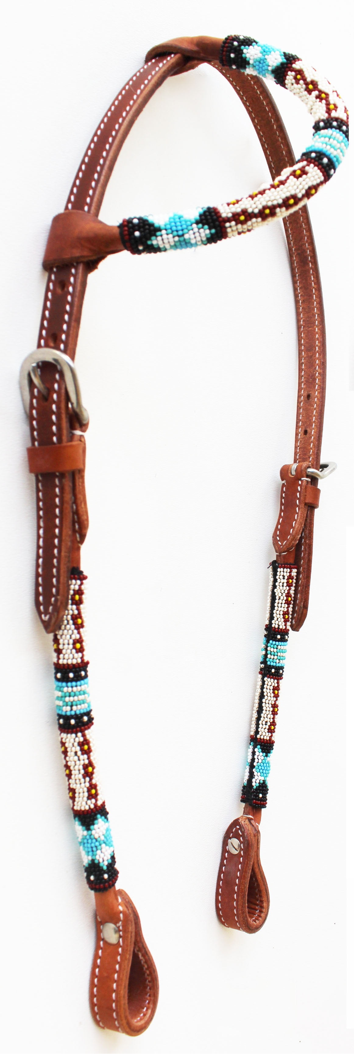 Horse Show Bridle Western Leather Headstall Beaded One Ear 79RT05HA ...