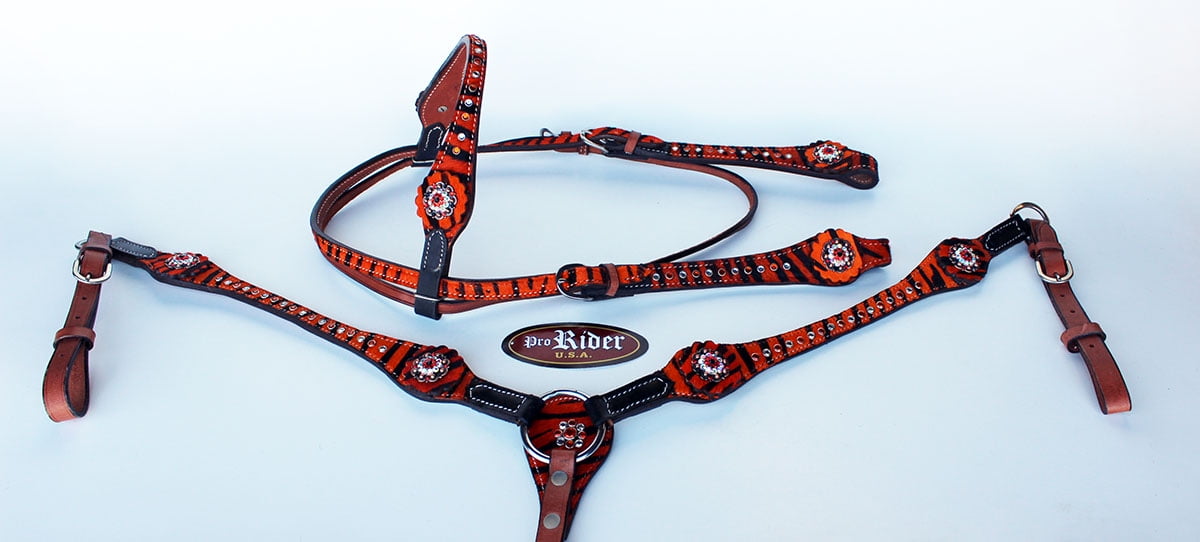 Horse Show Tack Bridle Western Leather Headstall Breast Collar Orange ...