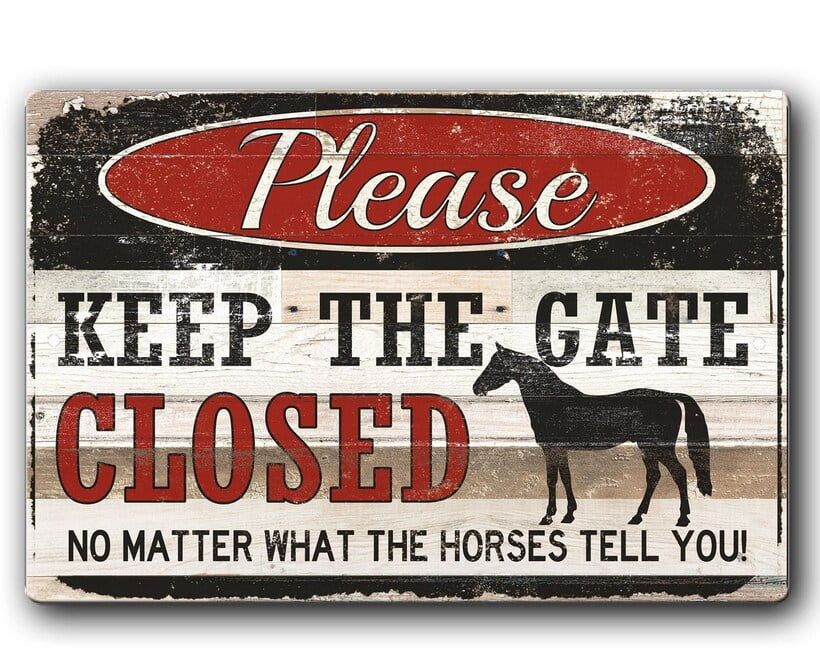 Horse Sign, Keep Gate Closed Metal Sign for Horses. Barn fence warning ...