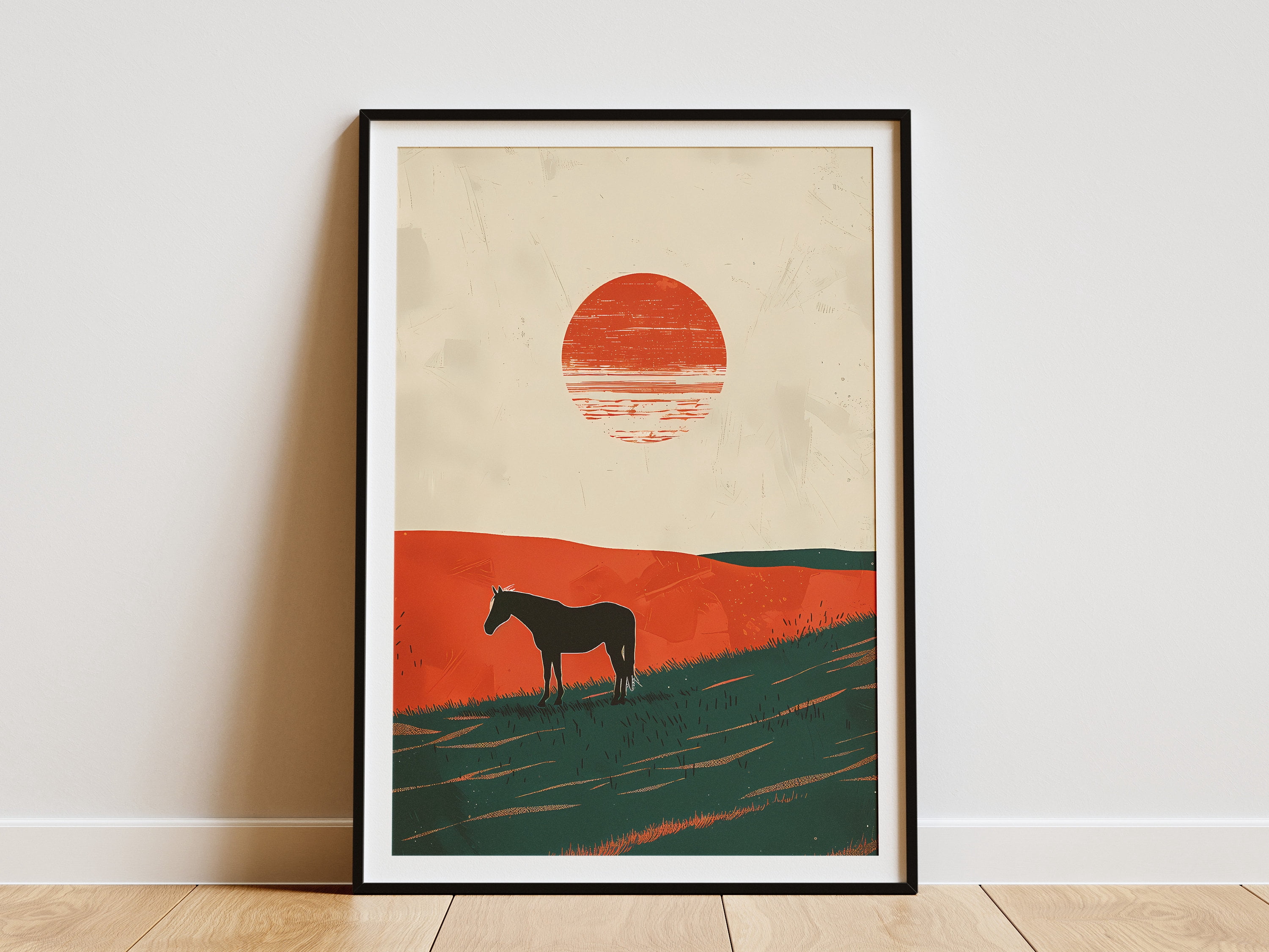 Horse Silhouette Sunset Prairie Poster Abstract Art Print Minimalist ...