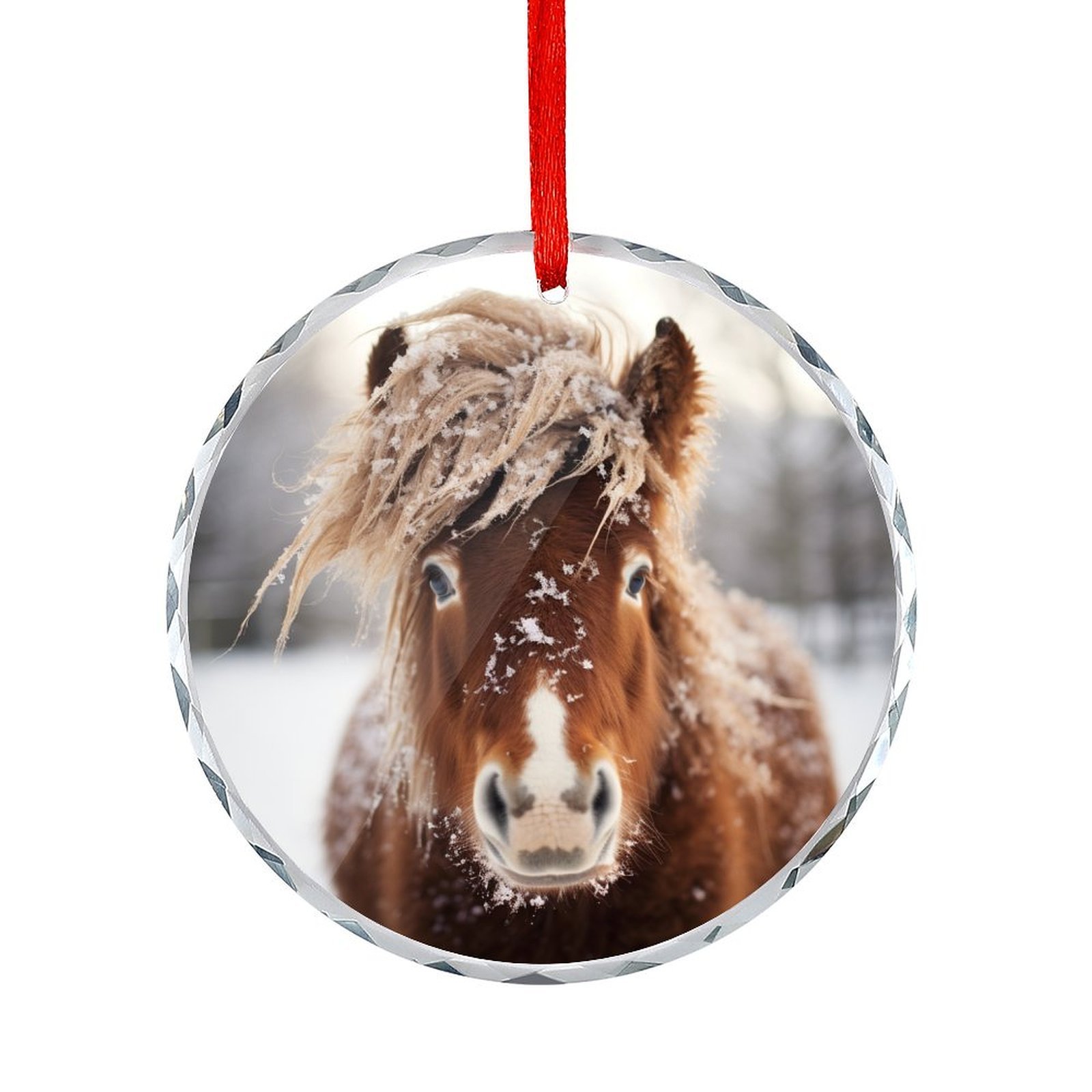 Horse with Snow on Head Glass Christmas Ornament Cool Animal Snow Wild ...
