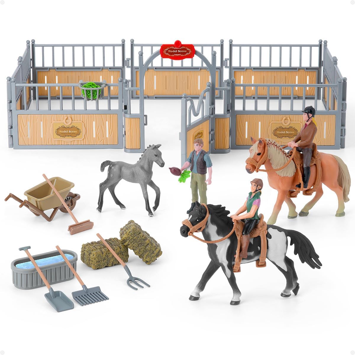 Horse Stable Playset, Horse Gifts for Girls and Boys with 3 Horses and ...