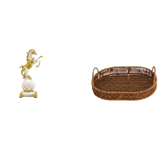 Horse Statue Basket Tray Creative Resin Handwoven Desktop Organizer for ...