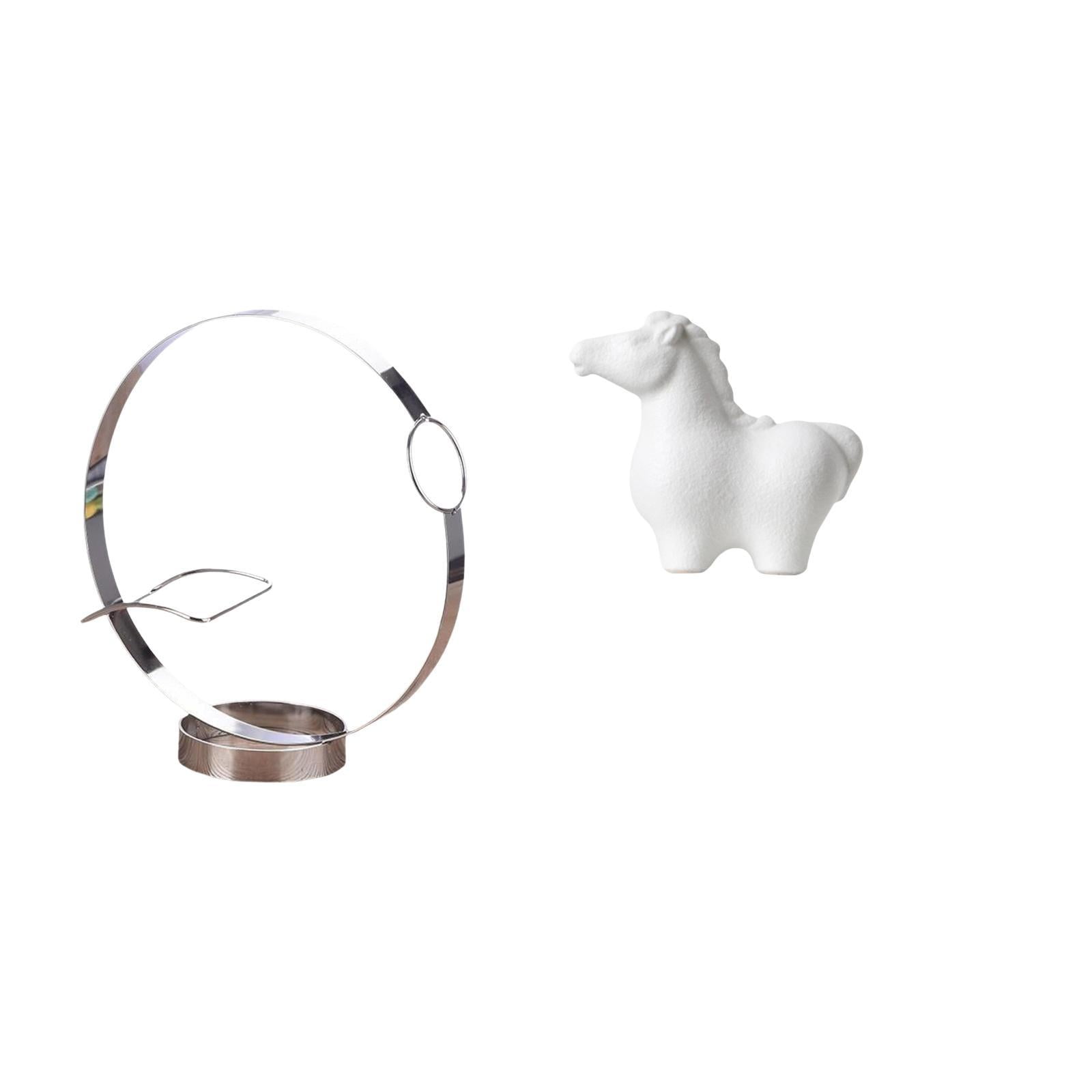 Horse Statue Wine Stand Rack Iron Ceramic Material Modern Touch for ...