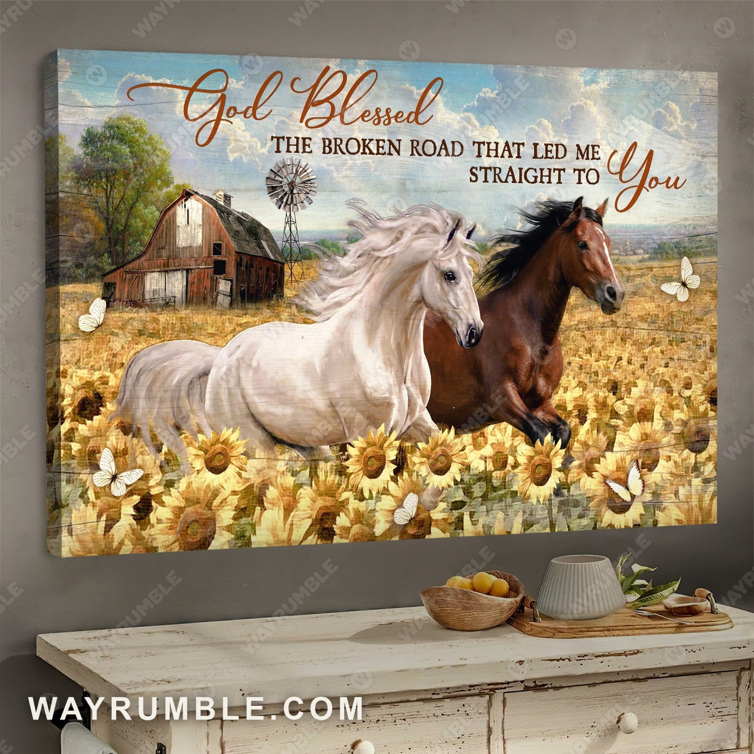 Horse, Sunflower, Flower field, God blessed the broken road - Jesus ...