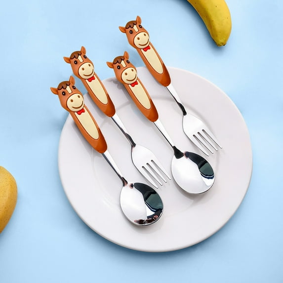 Horse-Themed Stainless Steel Spoon and Fork Set, Cute Happy Horse ...