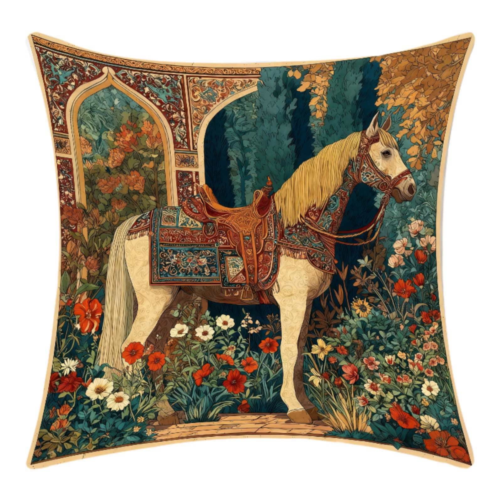 Horse-Themed Vintage Car Pillow Cover, 17.7" Office Nap & Home Decor ...