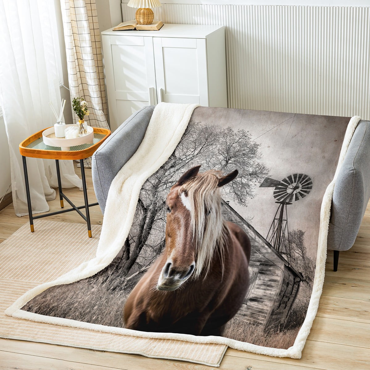 Horse Throw Blanket for Girls,Garden Windmill Decor Fleece Blanket ...