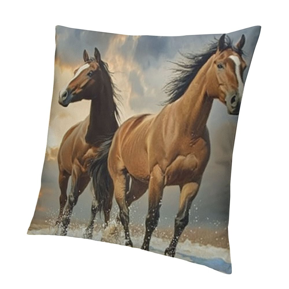 Horse Throw Pillow Cases, Horses in Sunset Decorative Throw Pillow ...