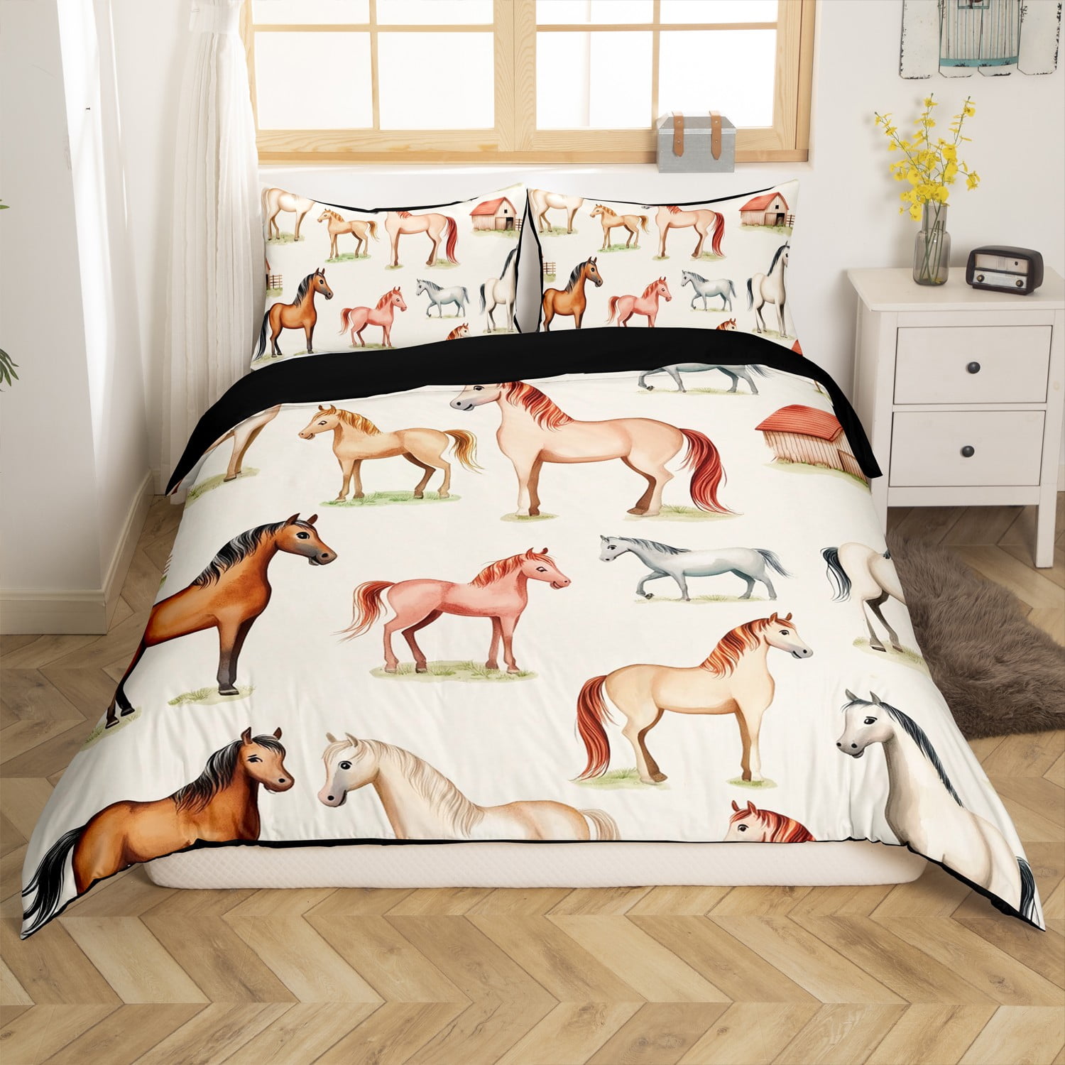 Horse Twin Size Horse Bedding Sets Rustic Farmhouse Themed Duvet Cover ...