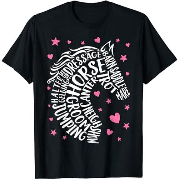 Horse Typography Word Art Equestrian Girls Horseback Riding T-Shirt ...