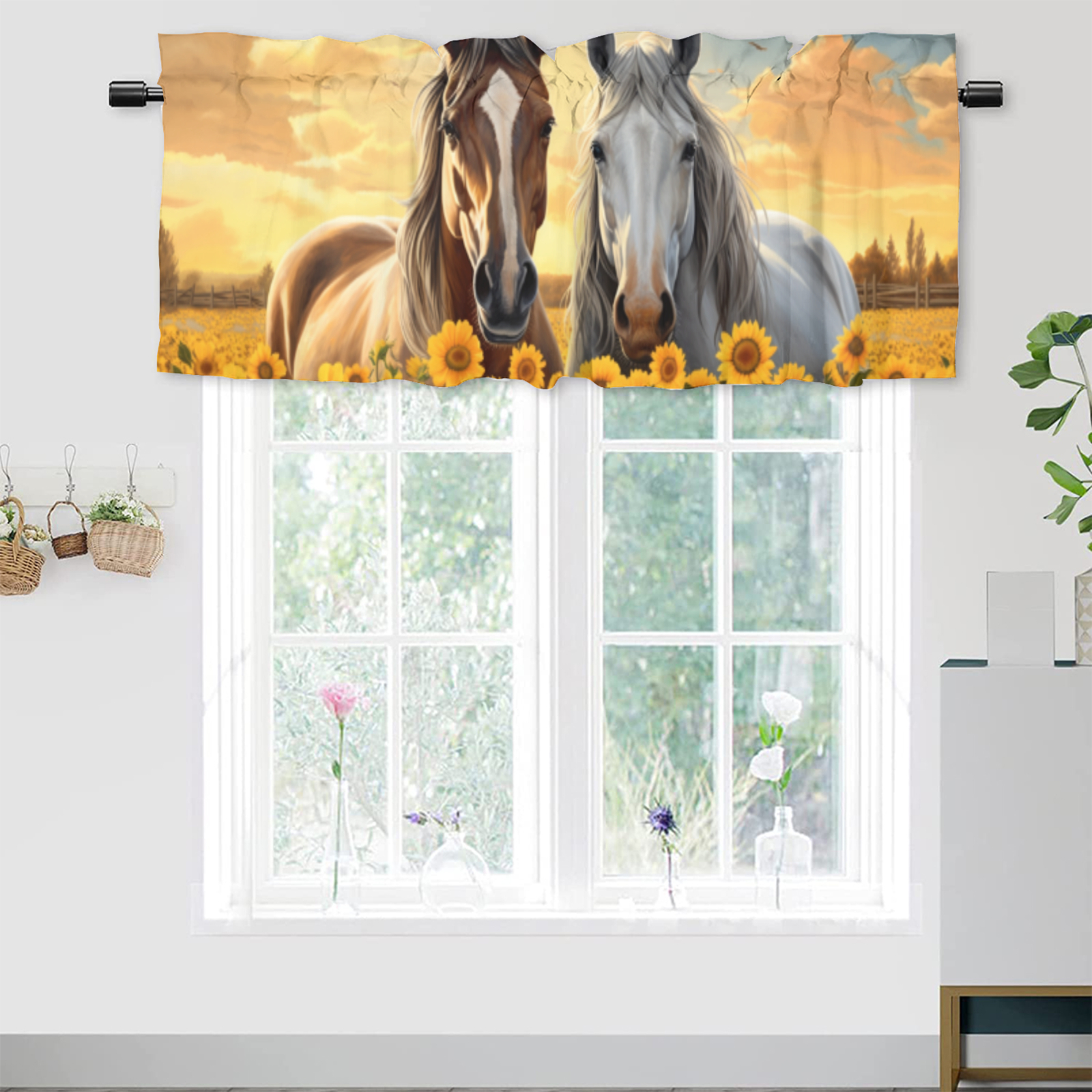 Horse Valance Rod Pocket Window Curtain for Kitchen Farmhouse Animal ...