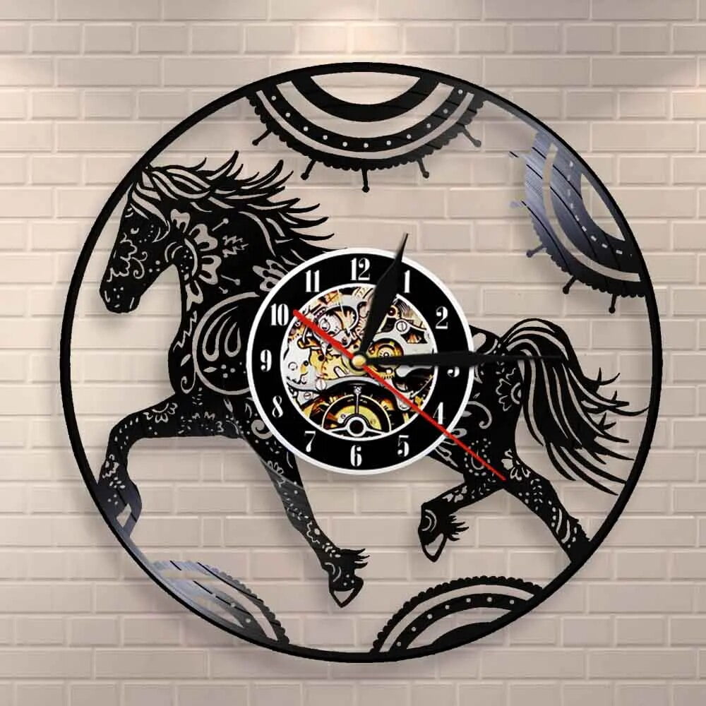 Horse Vinyl Wall Clock,Vinyl Record Clock Wall Art Black Handmade Art ...