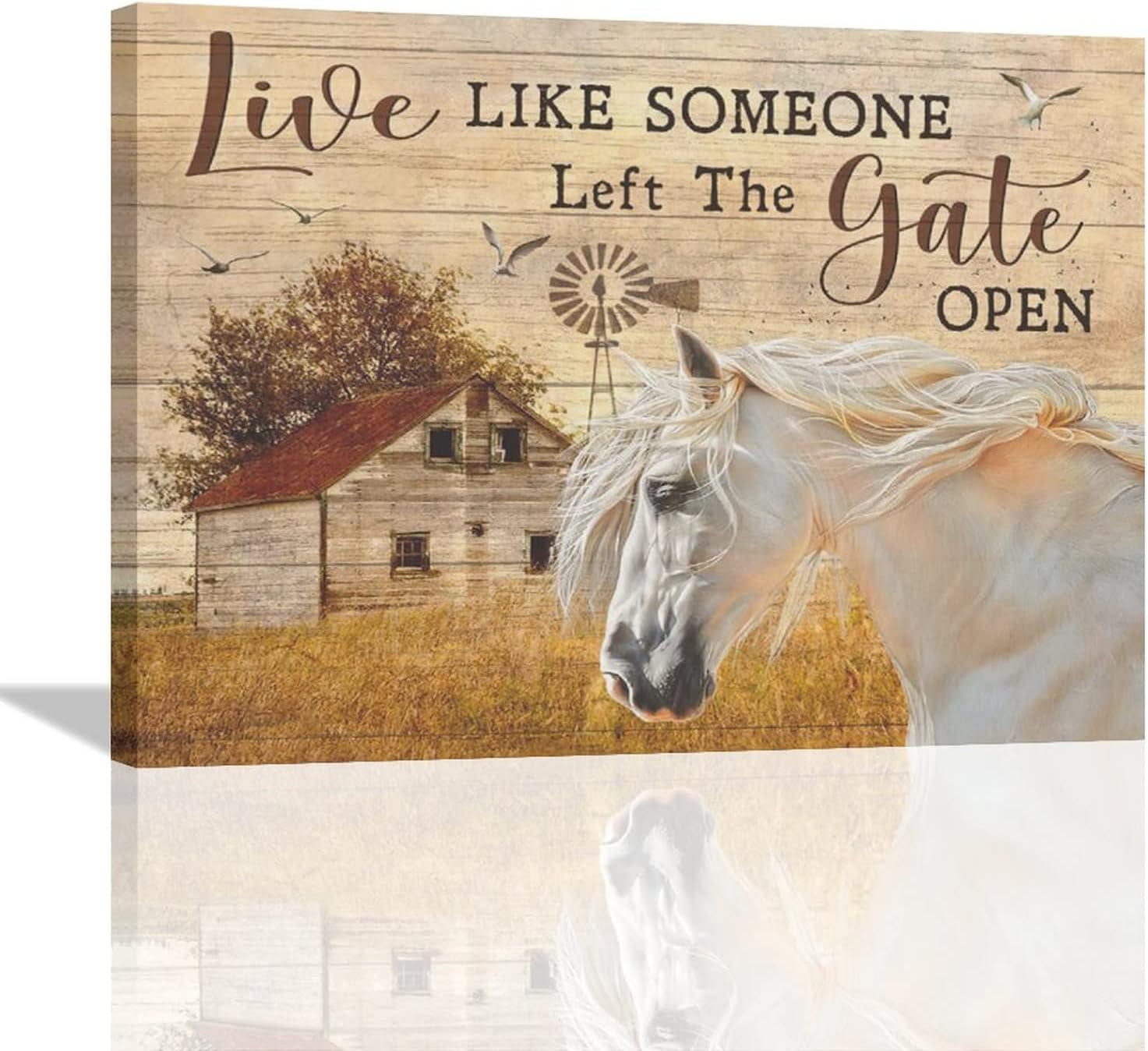 Horse Wall Art Farmhouse Wall Decor White Horse Canvas Prints Rustic ...