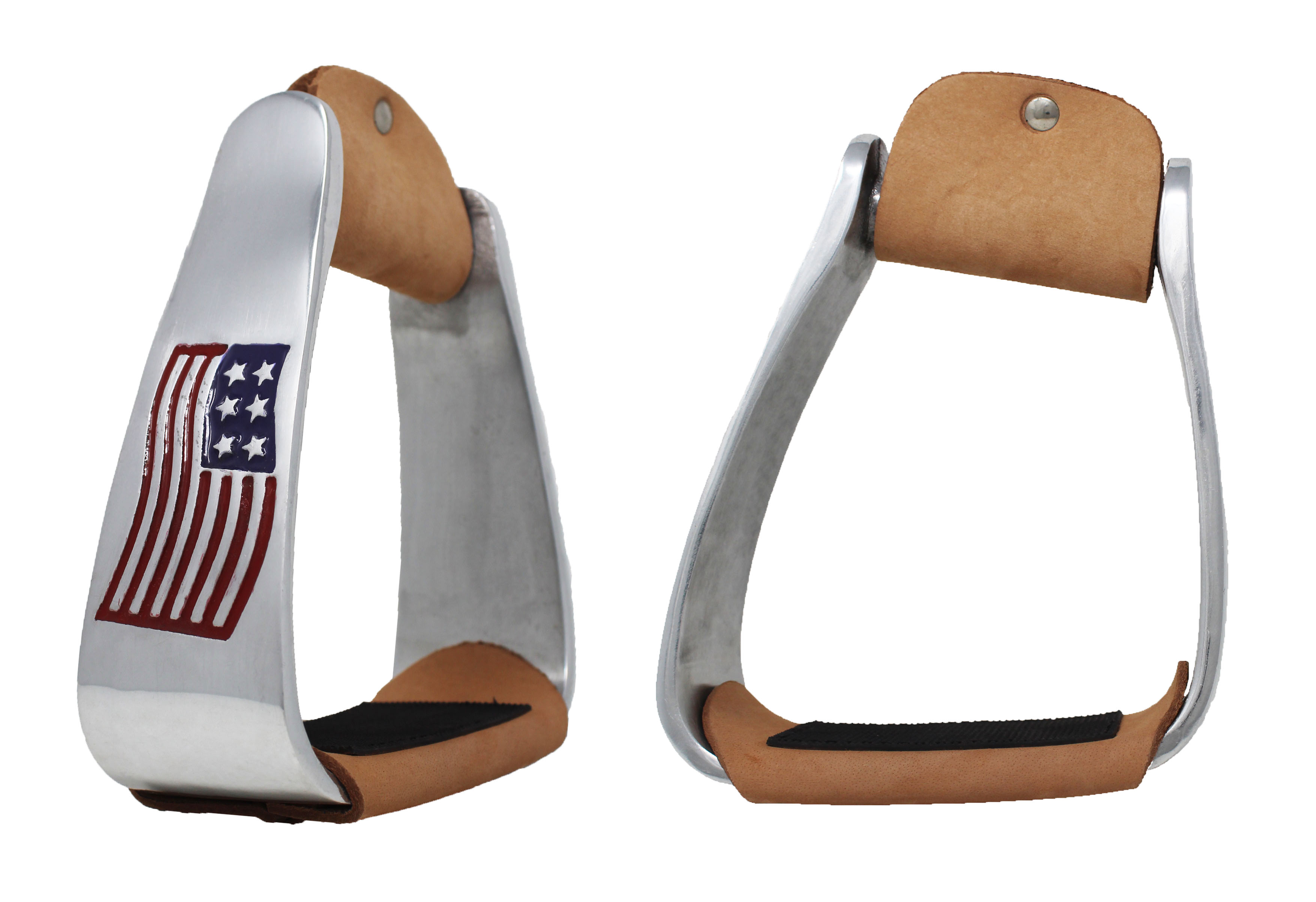 Horse Western 5" Wide Aluminum Patriotic Flag Angled Slanted Stirrups ...