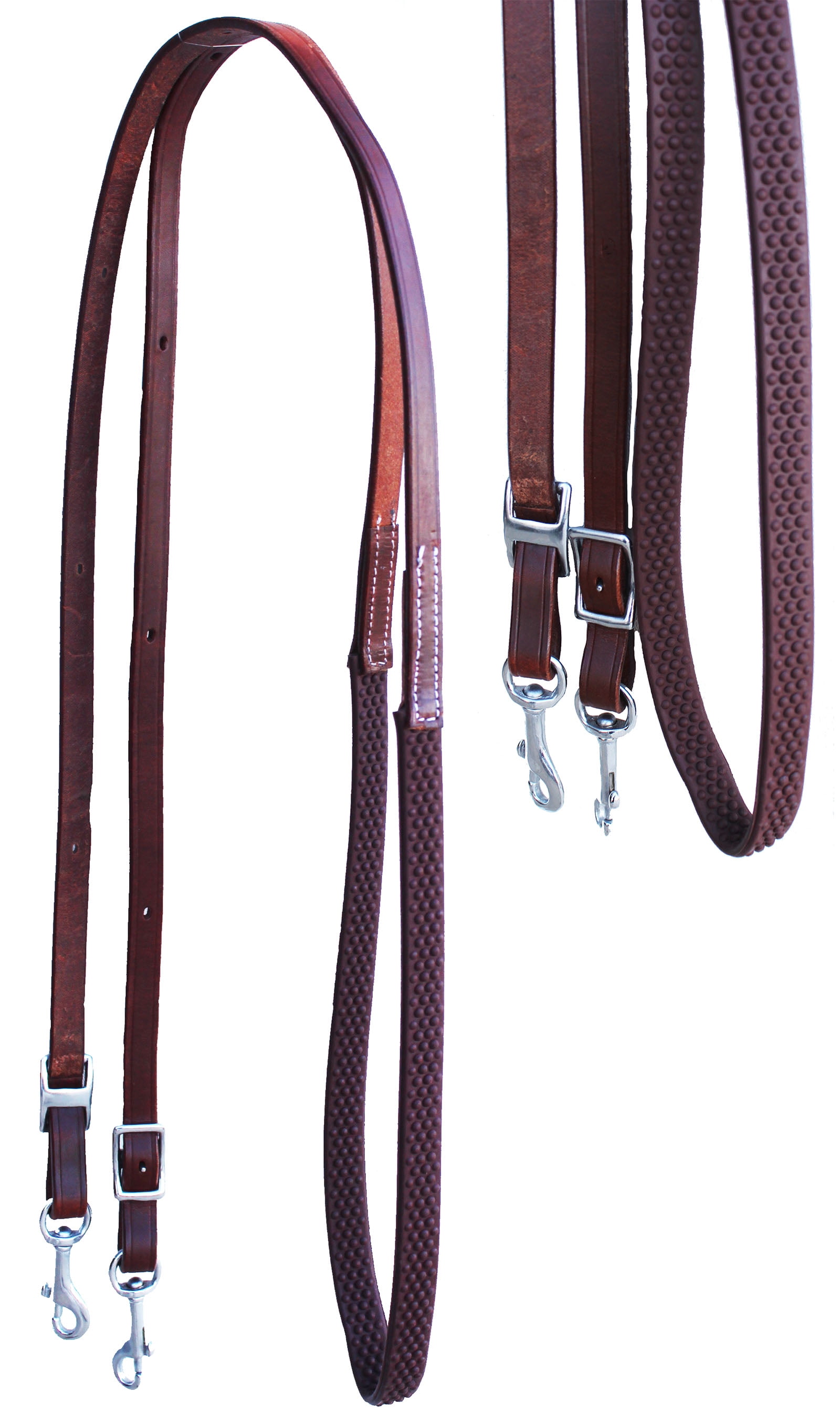Horse Western 8' Brown Leather Ribbed Rubber Grip Barrel Reins Brown ...