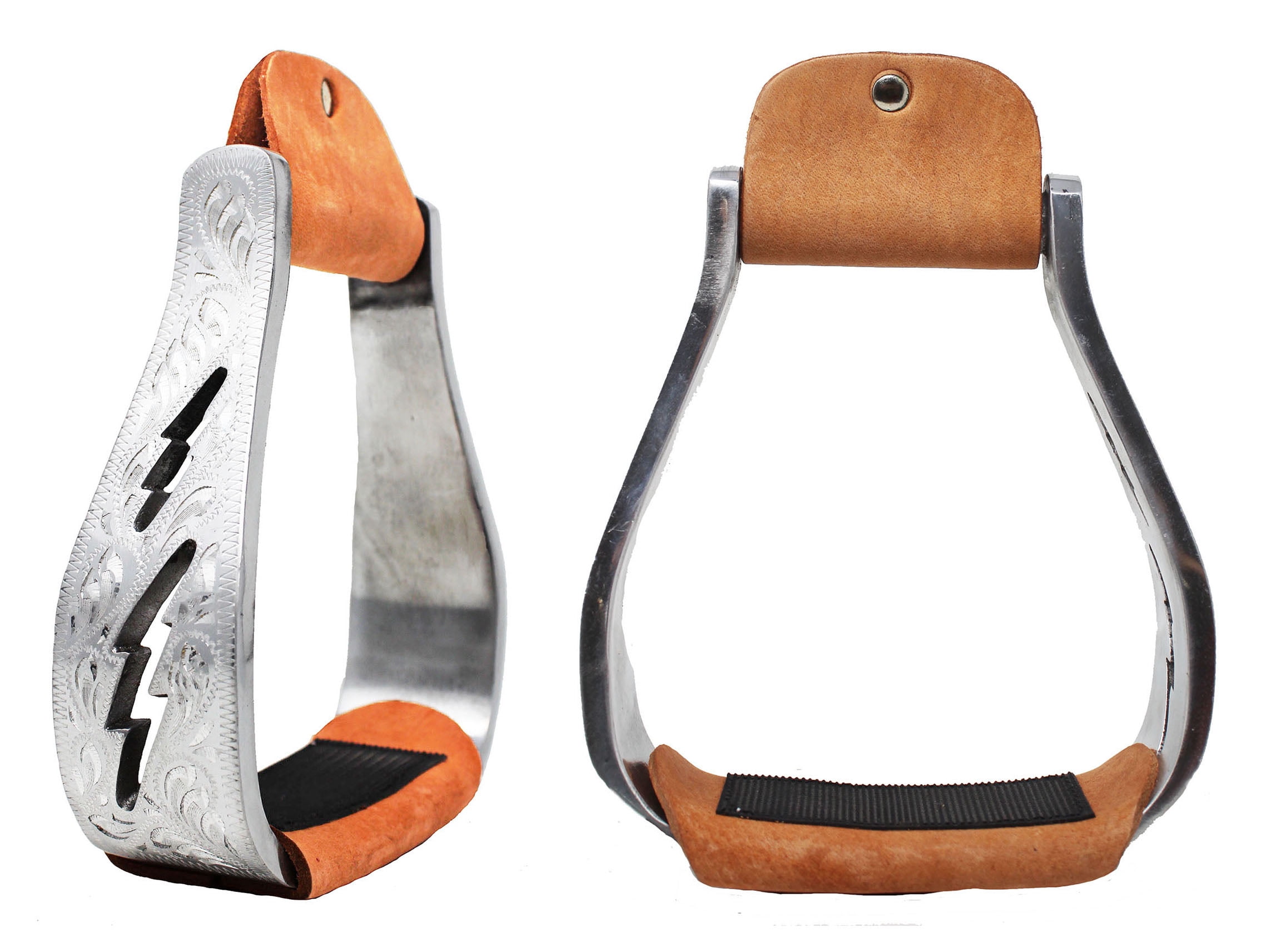 Horse Western Aluminum Engraved Lightning Bolt Cut-Out Saddle Stirrups ...