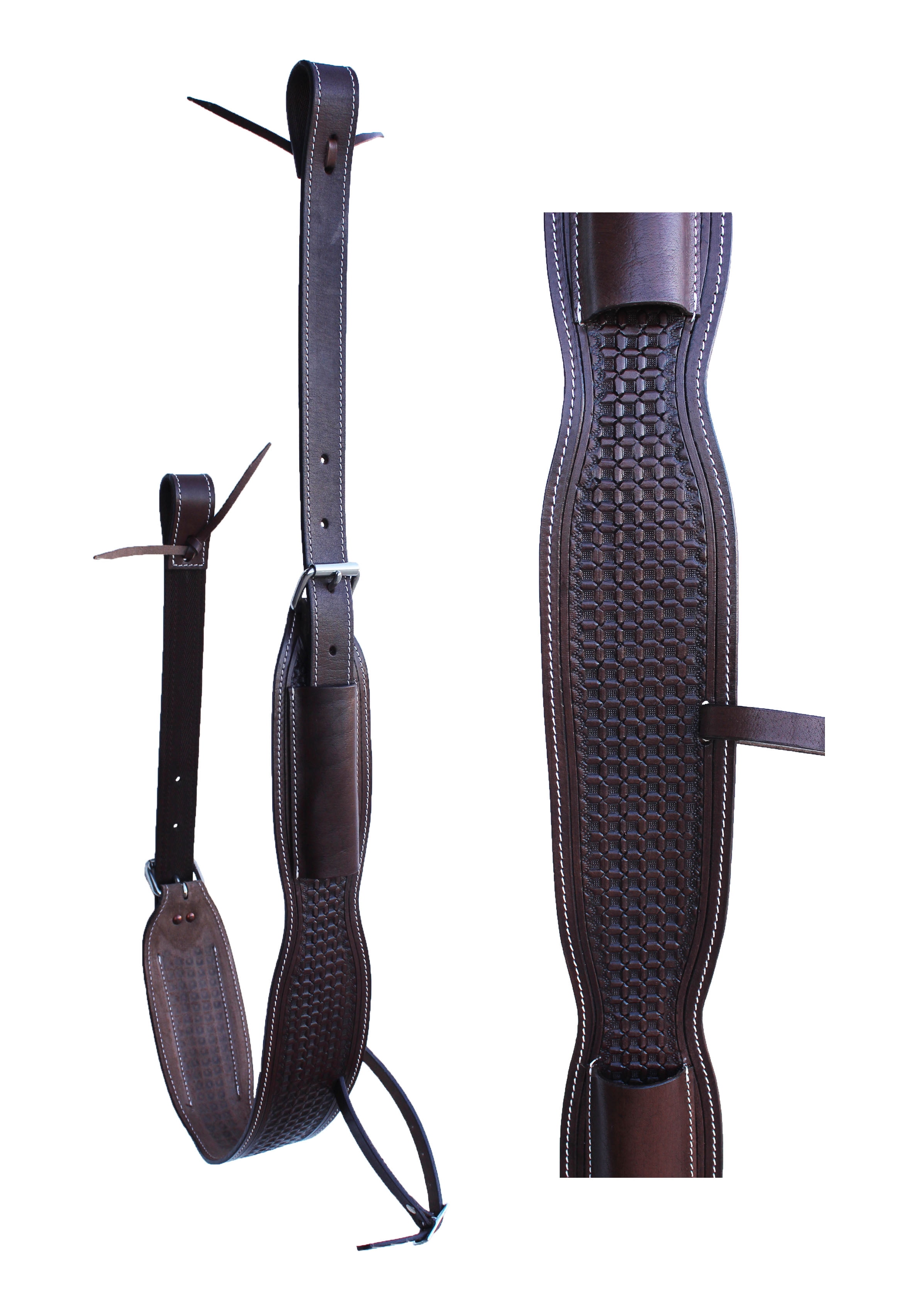 Horse Western Basketweave Tooled Leather Rear Flank Brown Saddle Cinch ...