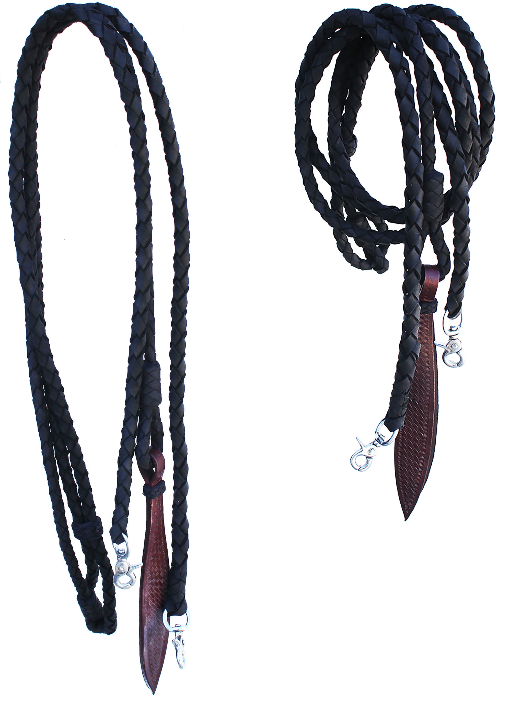 Horse Western Black Oiled Leather Hand Braided Rommel Reins Popper ...