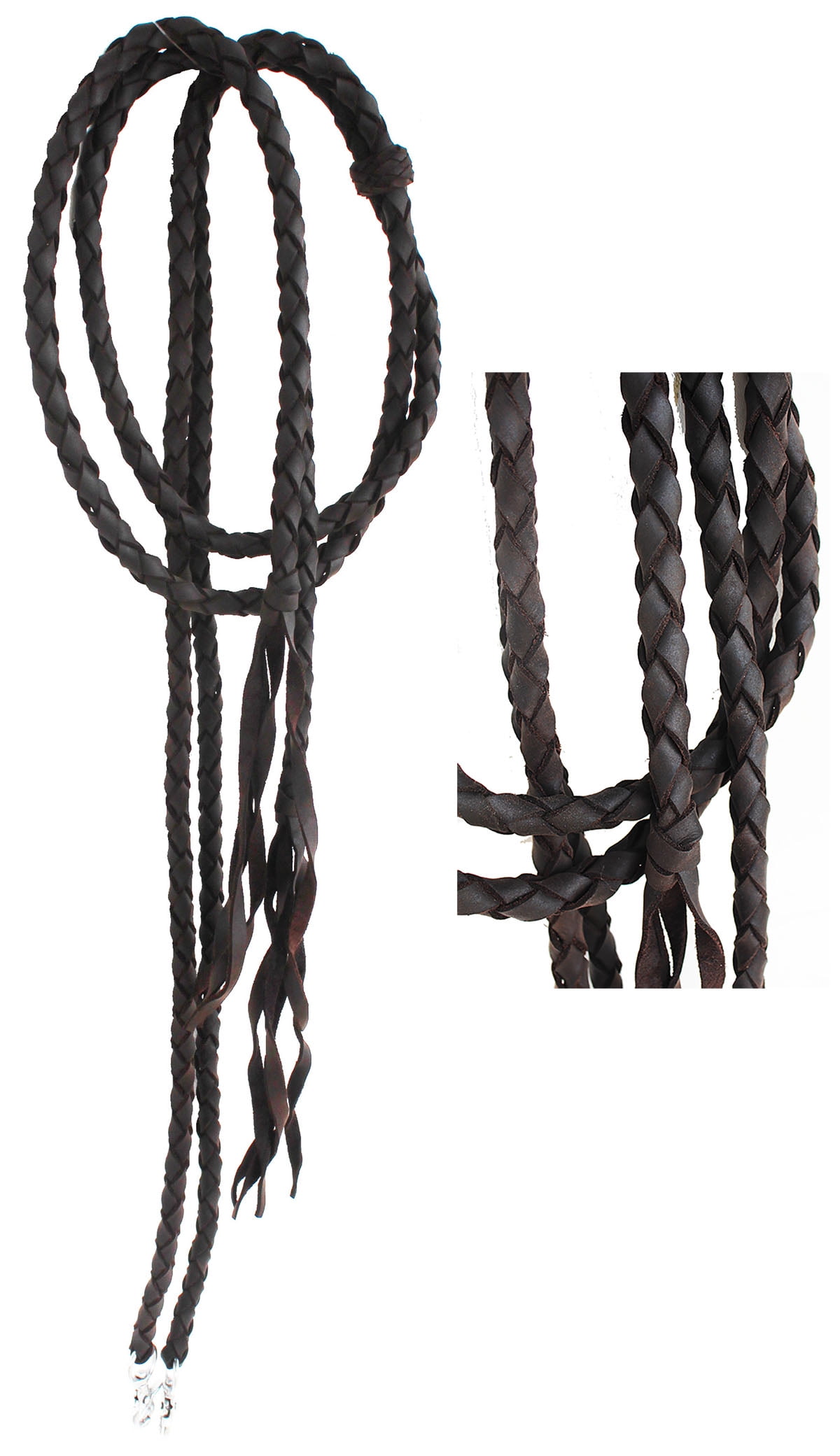 Horse Western Brown Leather Round Braided Latigo Roper Split Reins ...