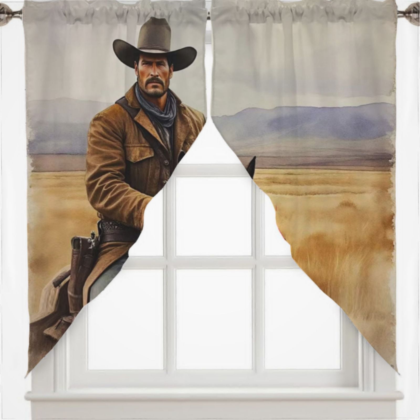 Horse Western Cowboy Swag Valances For Windows 2 Pack For Kitchen ...