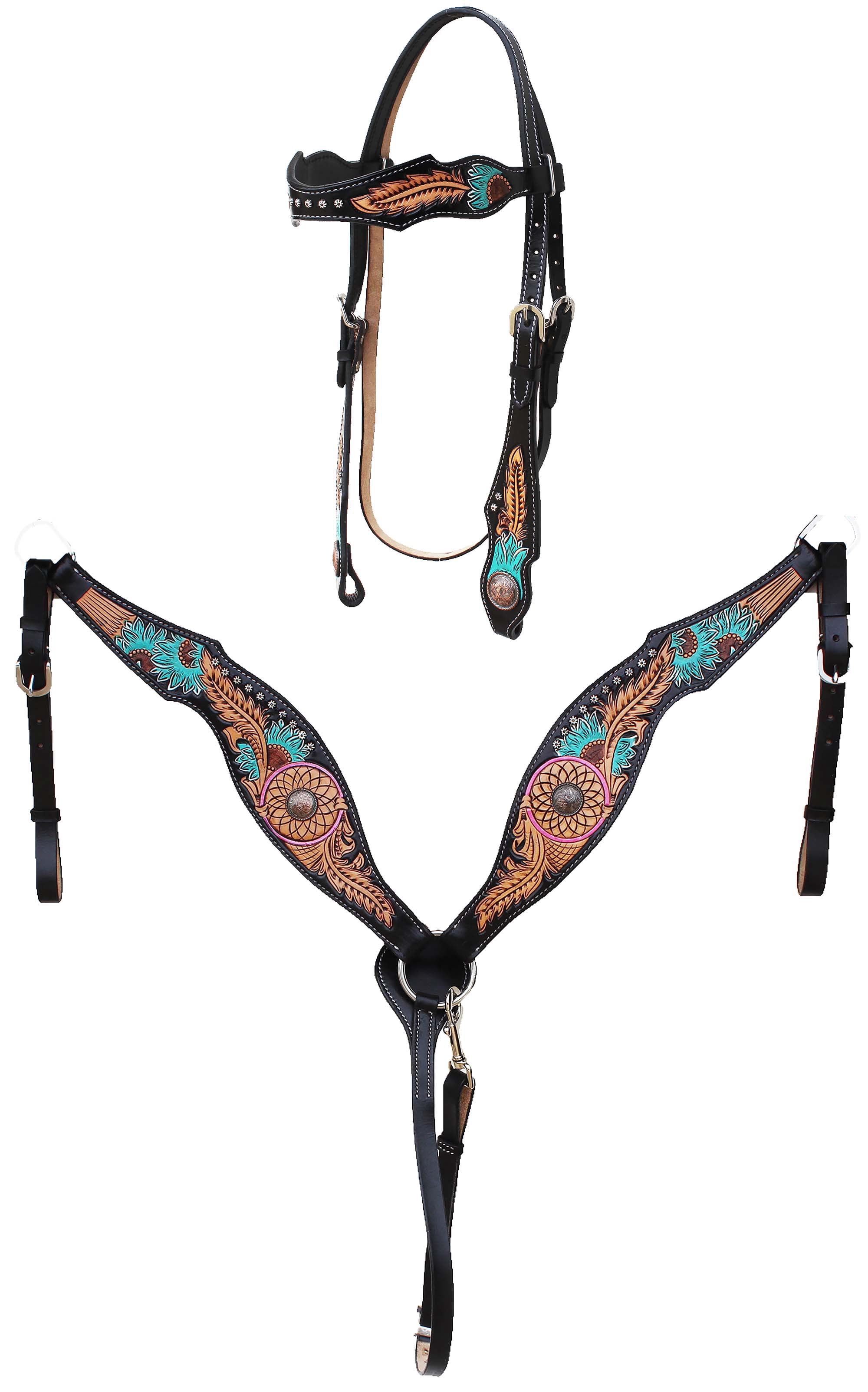 Horse Western Dreamcatcher Sunflower Tooled Headstall Bridle & Breast ...