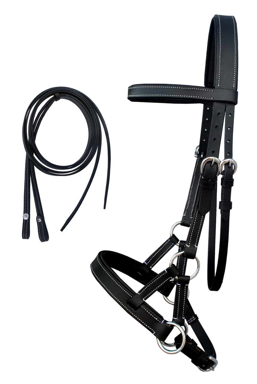 Horse Western English Leather Bitless Sidepull Bridle w/ Split Reins ...