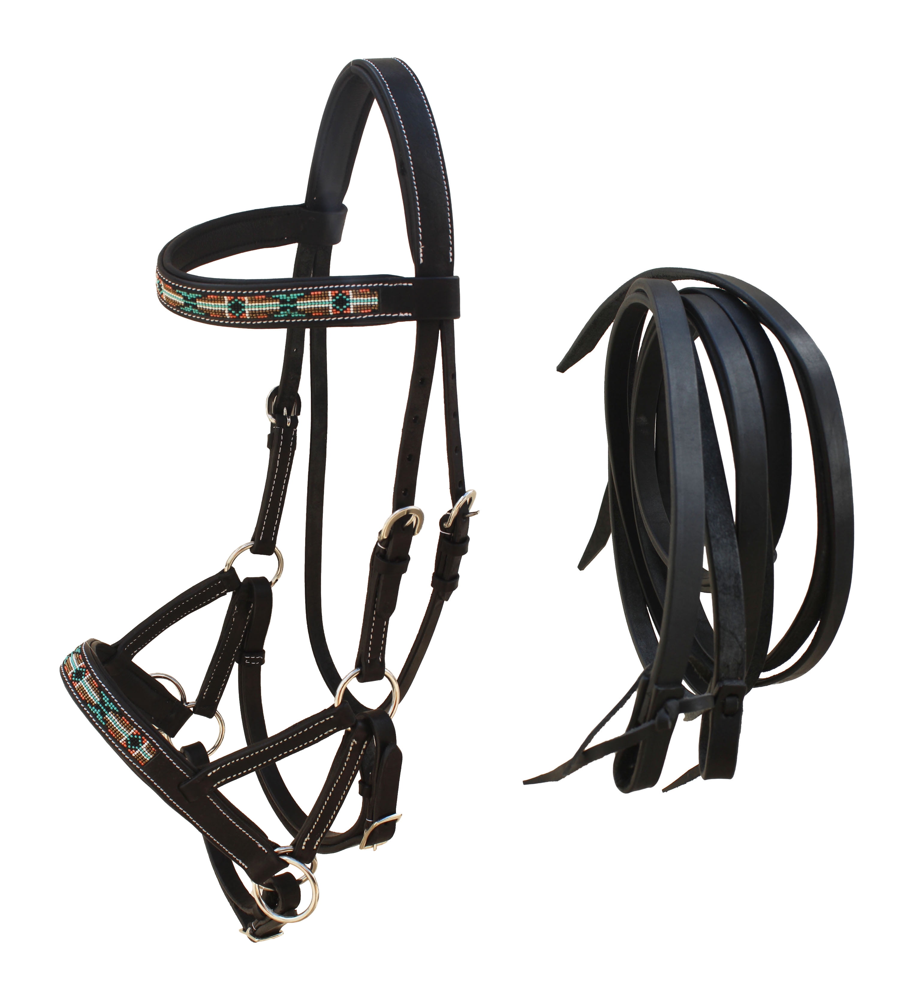 Horse Western English Leather Bitless Sidepull Bridle w/ Split Reins ...
