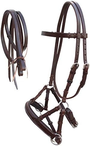 Horse Western English Leather Bitless Sidepull Bridle w/Split Reins ...