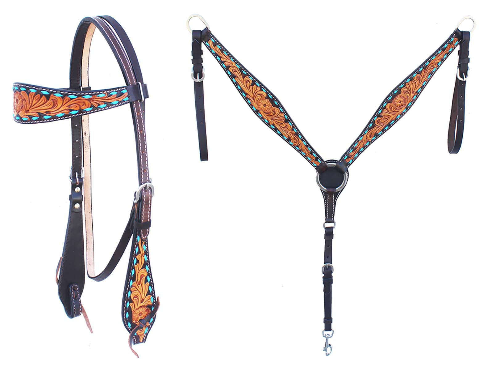 Challenger Horsewear, Western Floral Tooled Browband Bridle, Breast ...