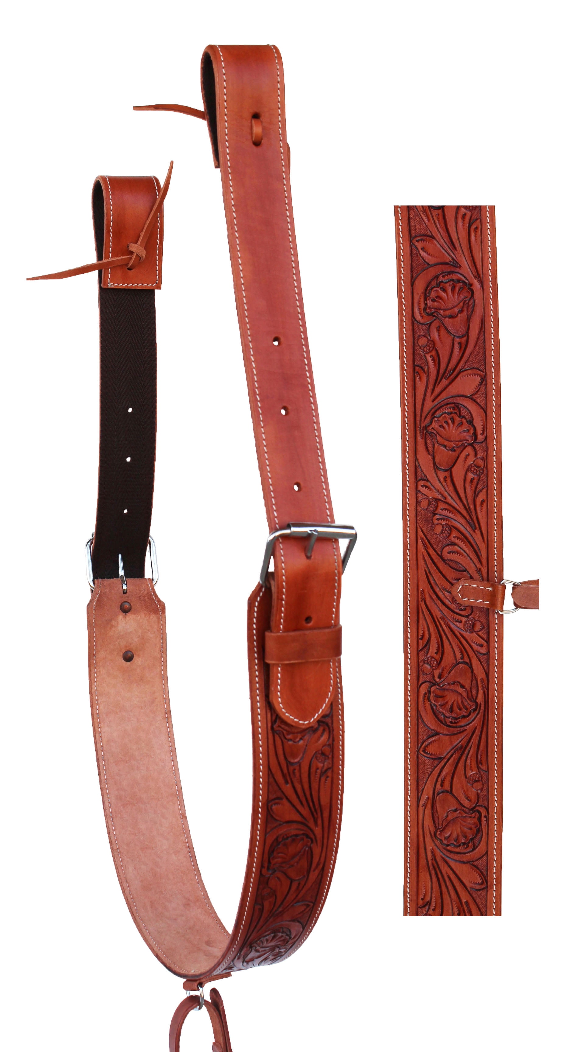 Horse Western Floral Tooled Leather Rear Flank Back Saddle Cinch w ...