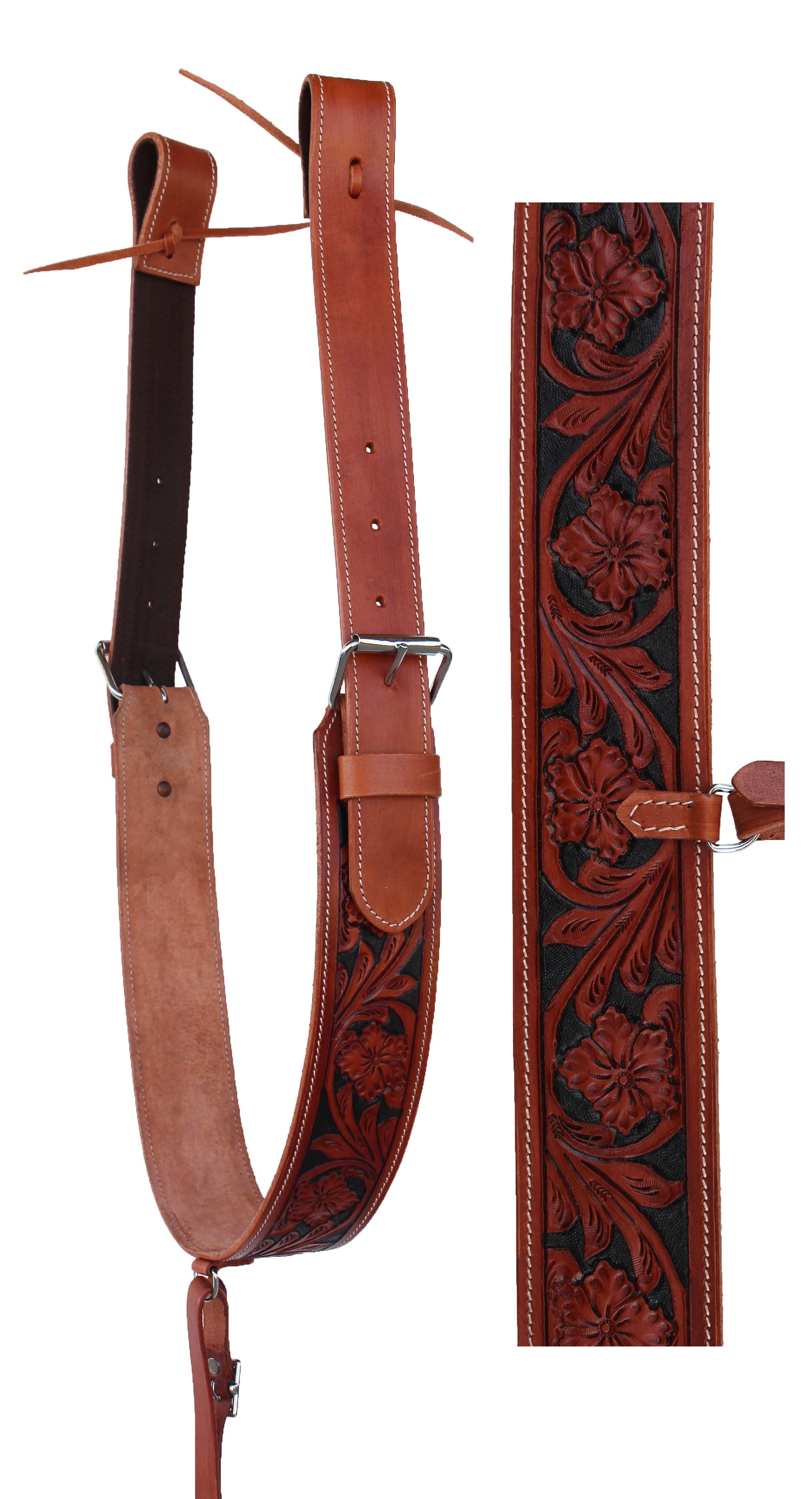Horse Western Floral Tooled Leather Rear Flank Back Saddle Cinch w ...