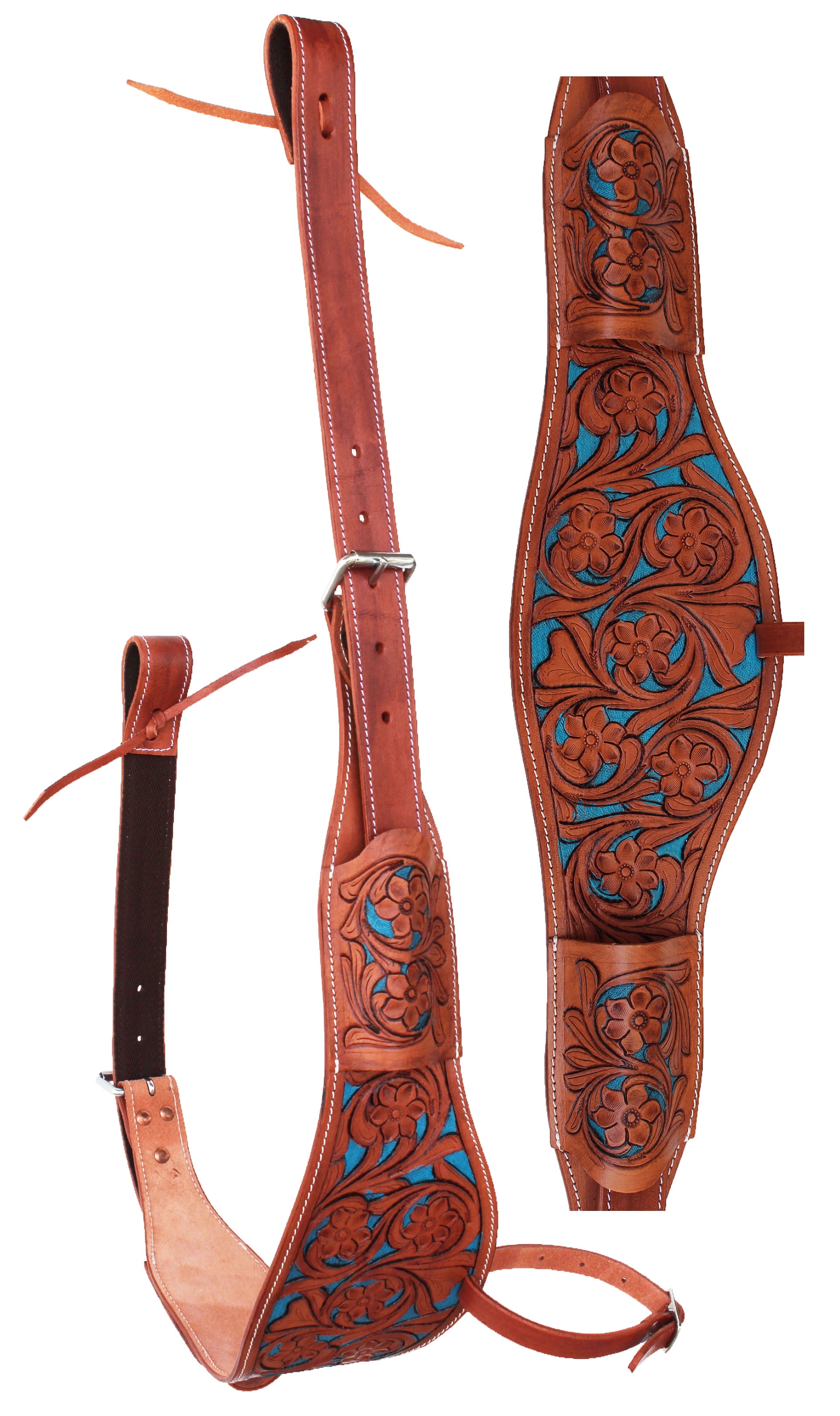 Horse Western Floral Tooled Leather Rear Flank Saddle Cinch w/ Billets ...