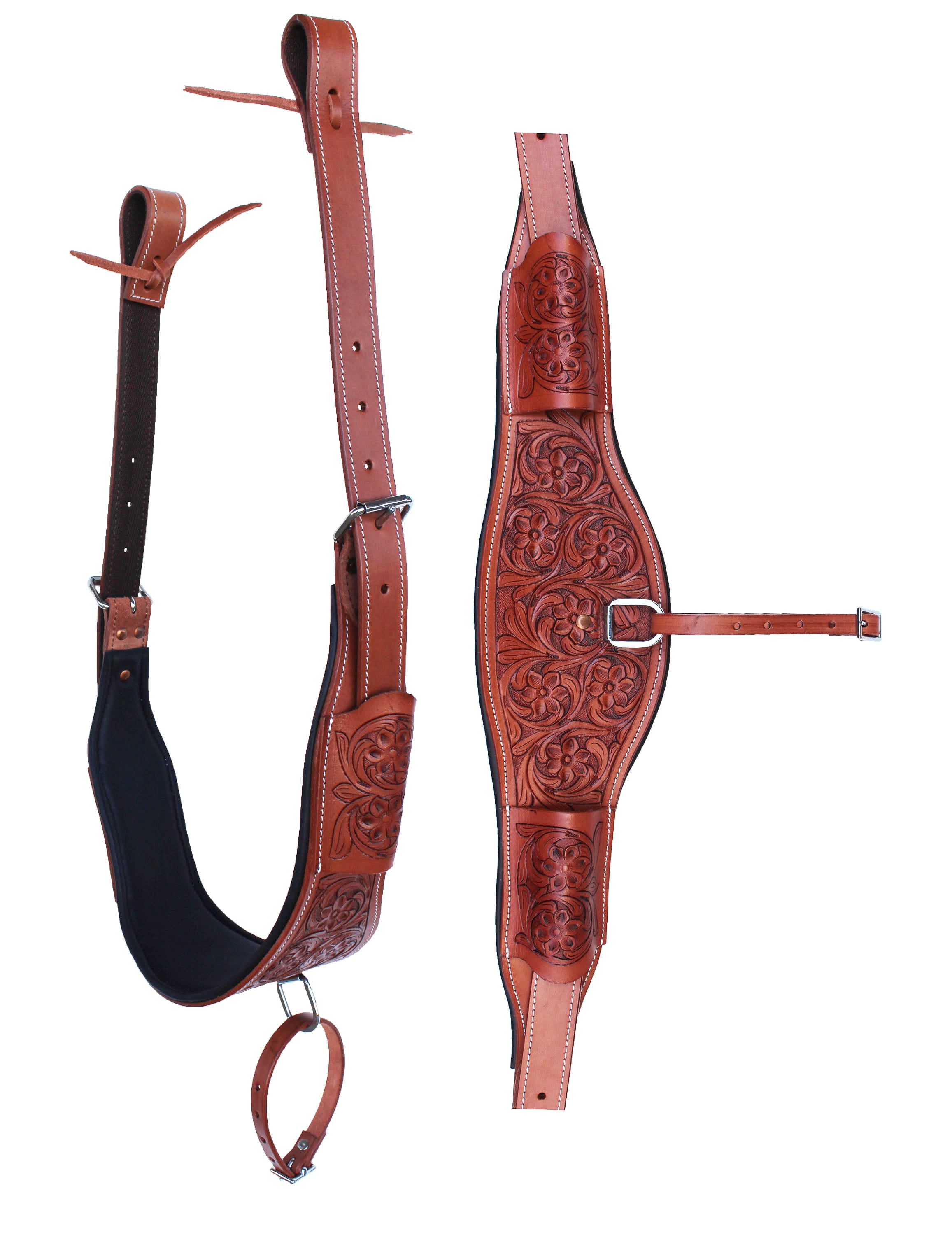 Horse Western Floral Tooled Padded Leather Rear Flank Saddle Cinch w ...