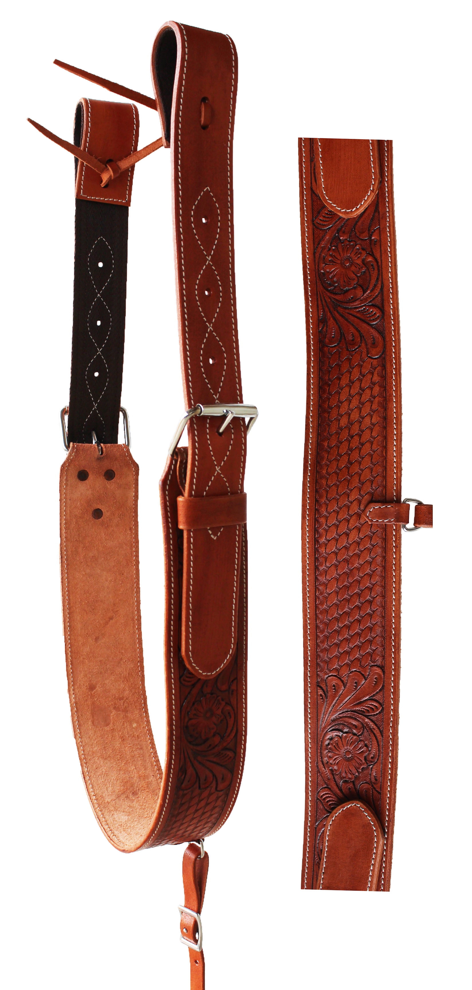 Horse Western Leather Basketweave Tooled Floral Rear Flank Saddle Cinch ...